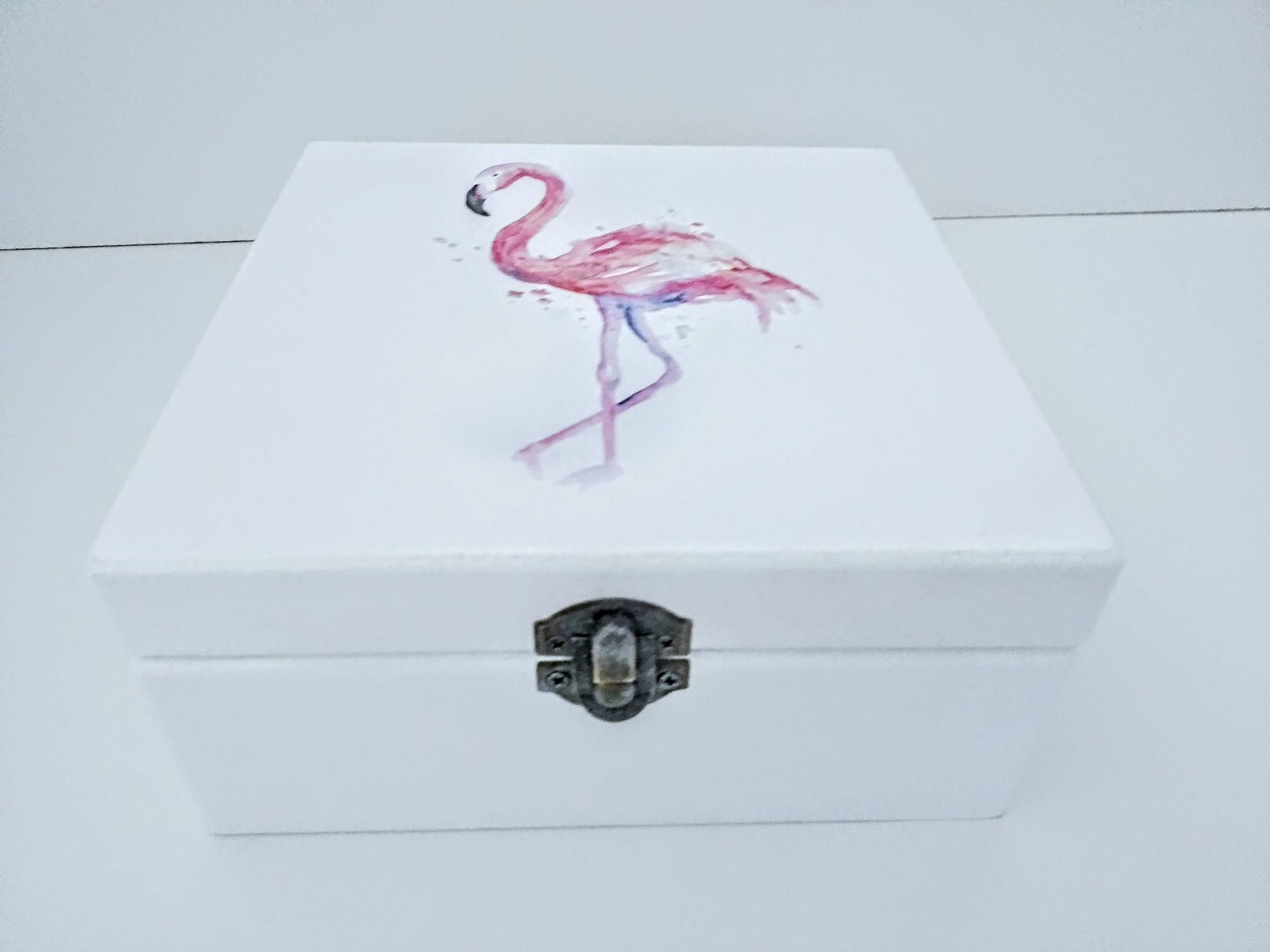 Jewelry Box,box Pink Flamingo ,flamingo Decor,white Box, Jewelry Storag ...