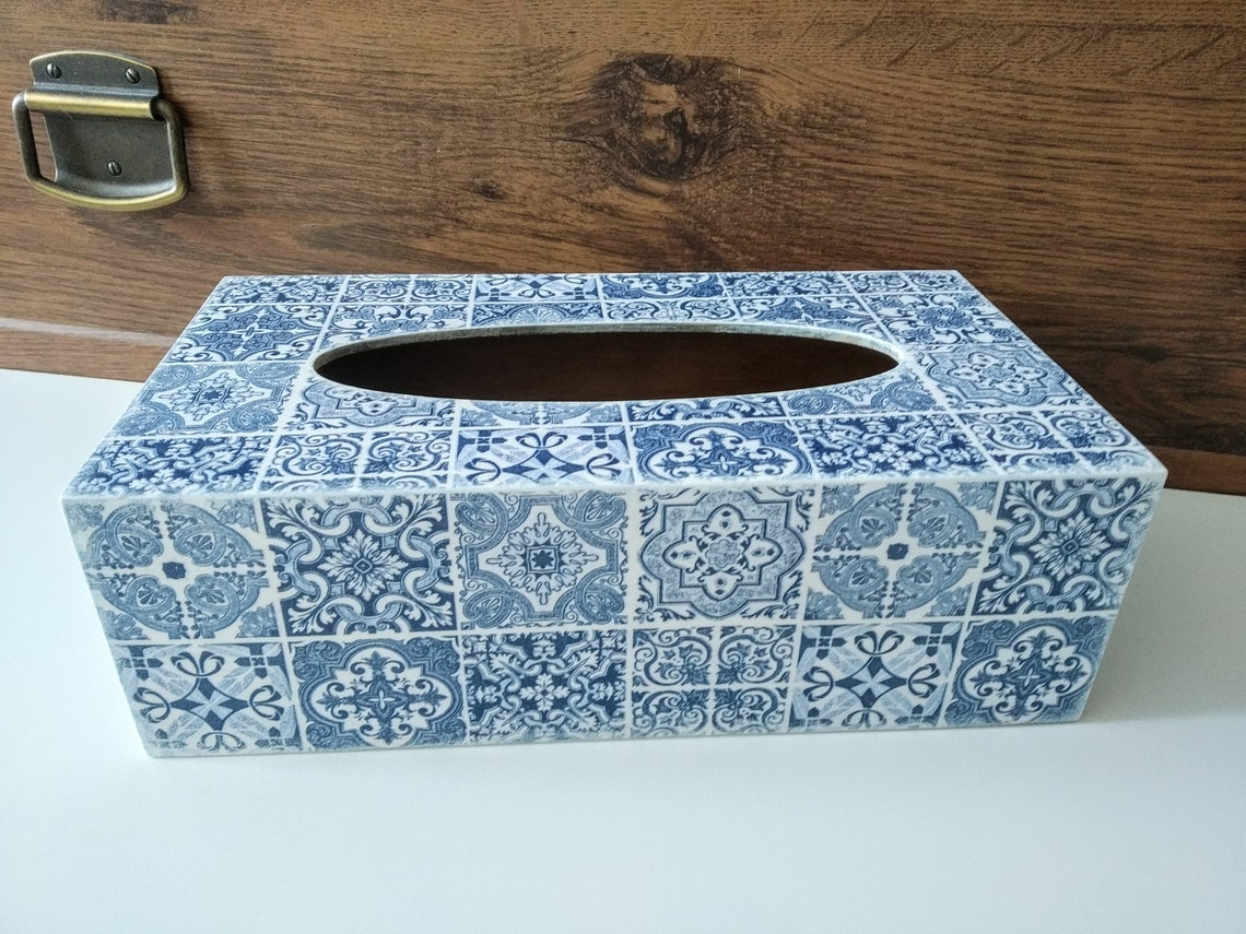 Blue Tissue Box Cover for Kitchen ,wood Tissue Box Cover Box ...