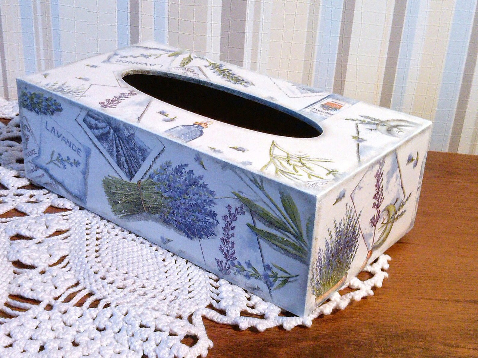 Tissue Box Cover Rectangular White With Flowers,napkin Storage Blue ...