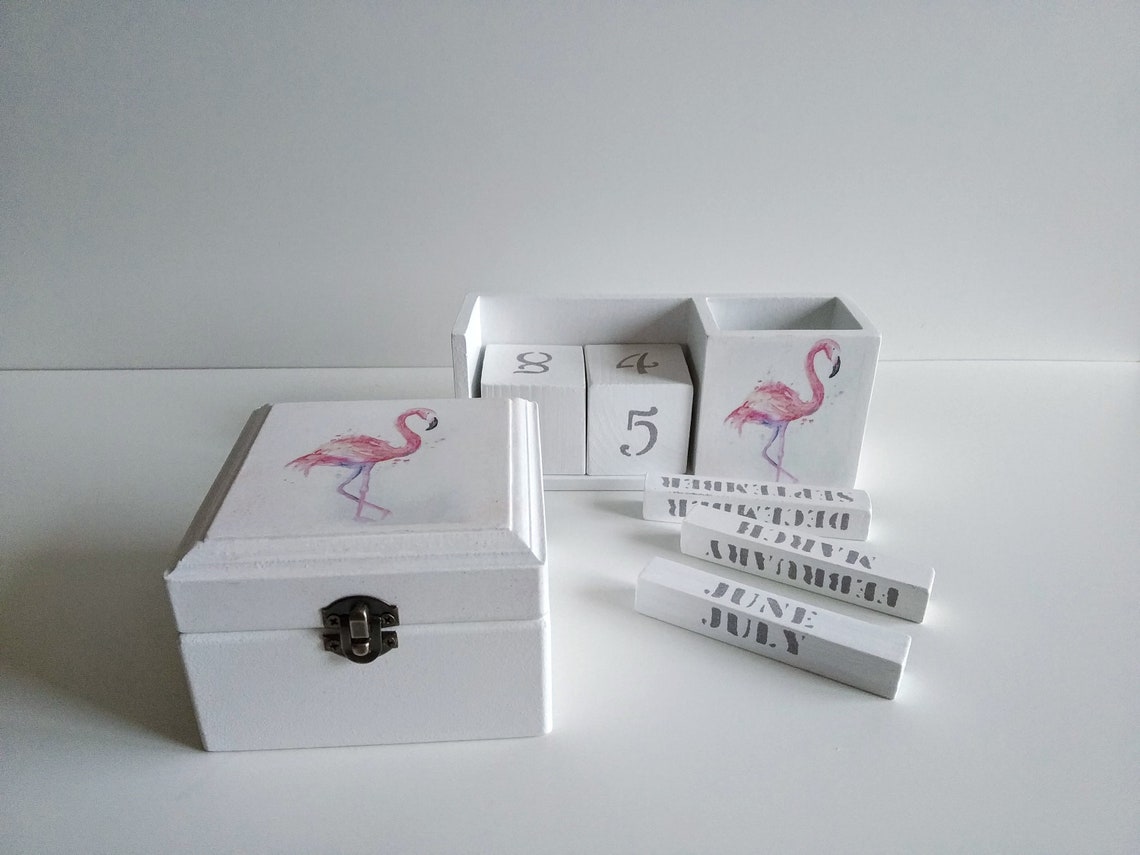 Jewelry boxBox pink flamingo Flamingo decorwhite box | Etsy