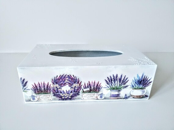 White Tissue Box Holder Decorated With Lavenderrectangular - Etsy