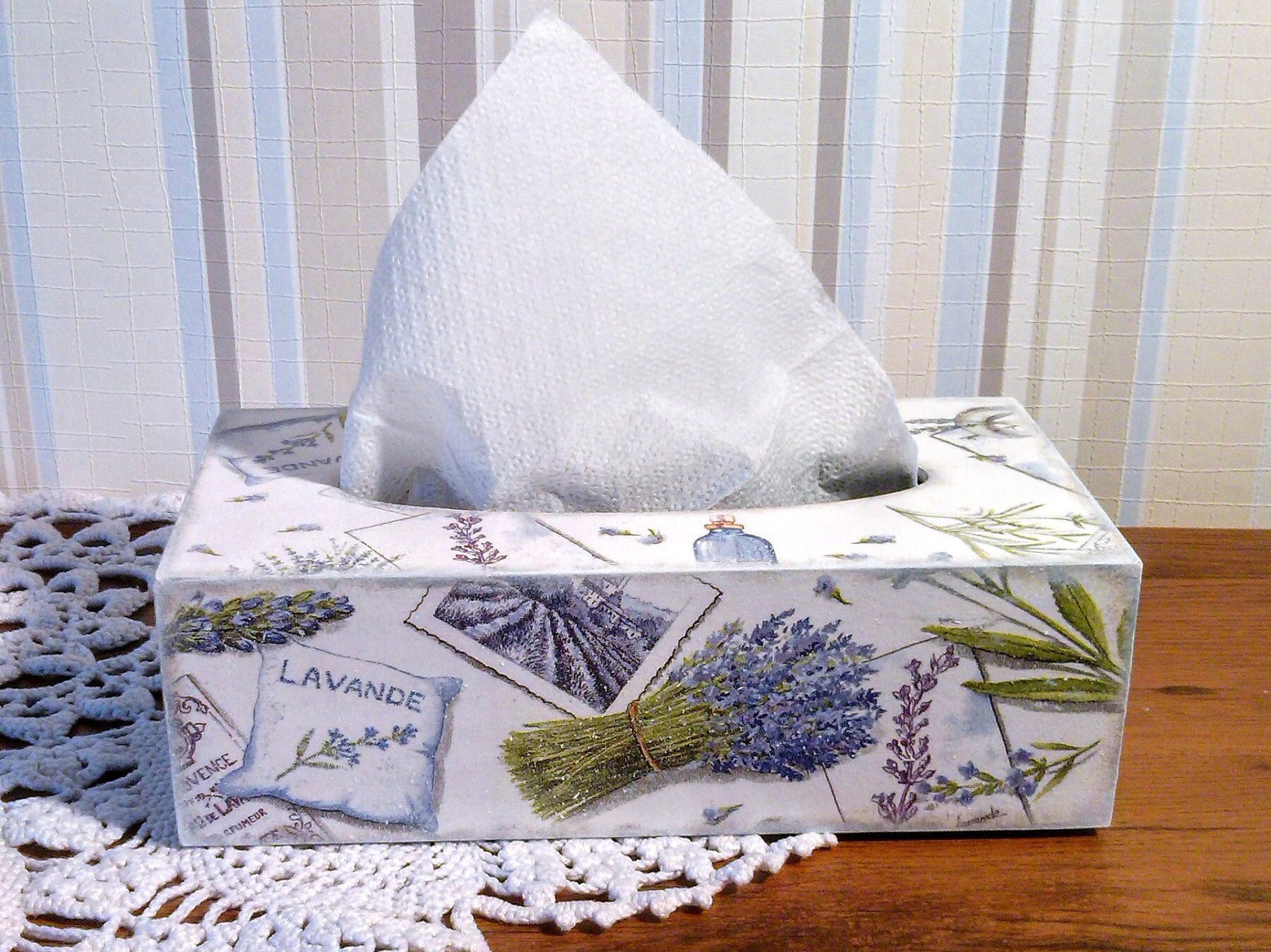 Tissue Box Cover Rectangular White With Flowers,napkin Storage Blue ...
