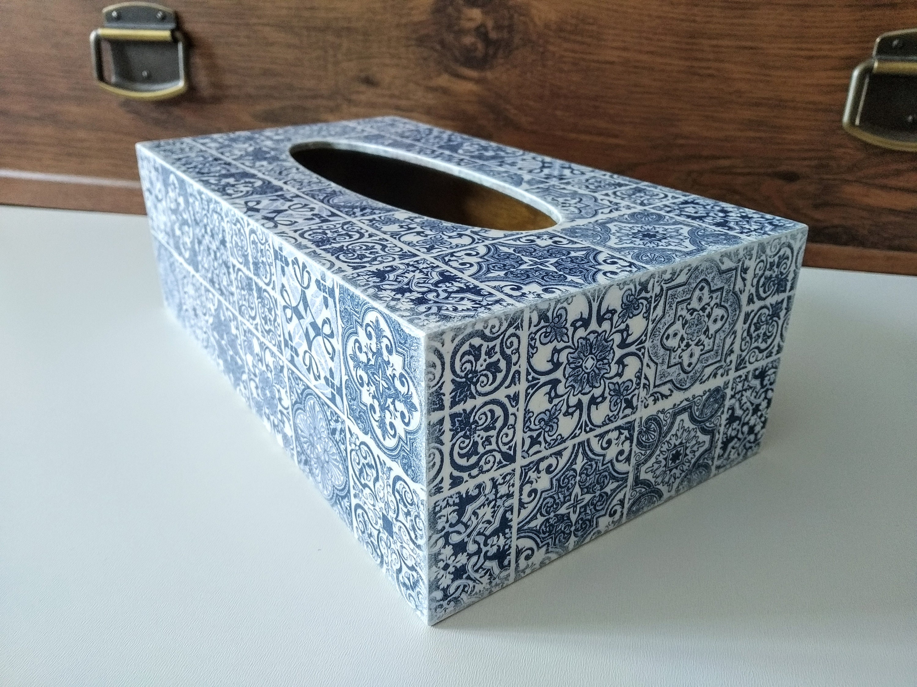 Blue Tissue Box Cover for Kitchen ,wood Tissue Box Cover Box ...