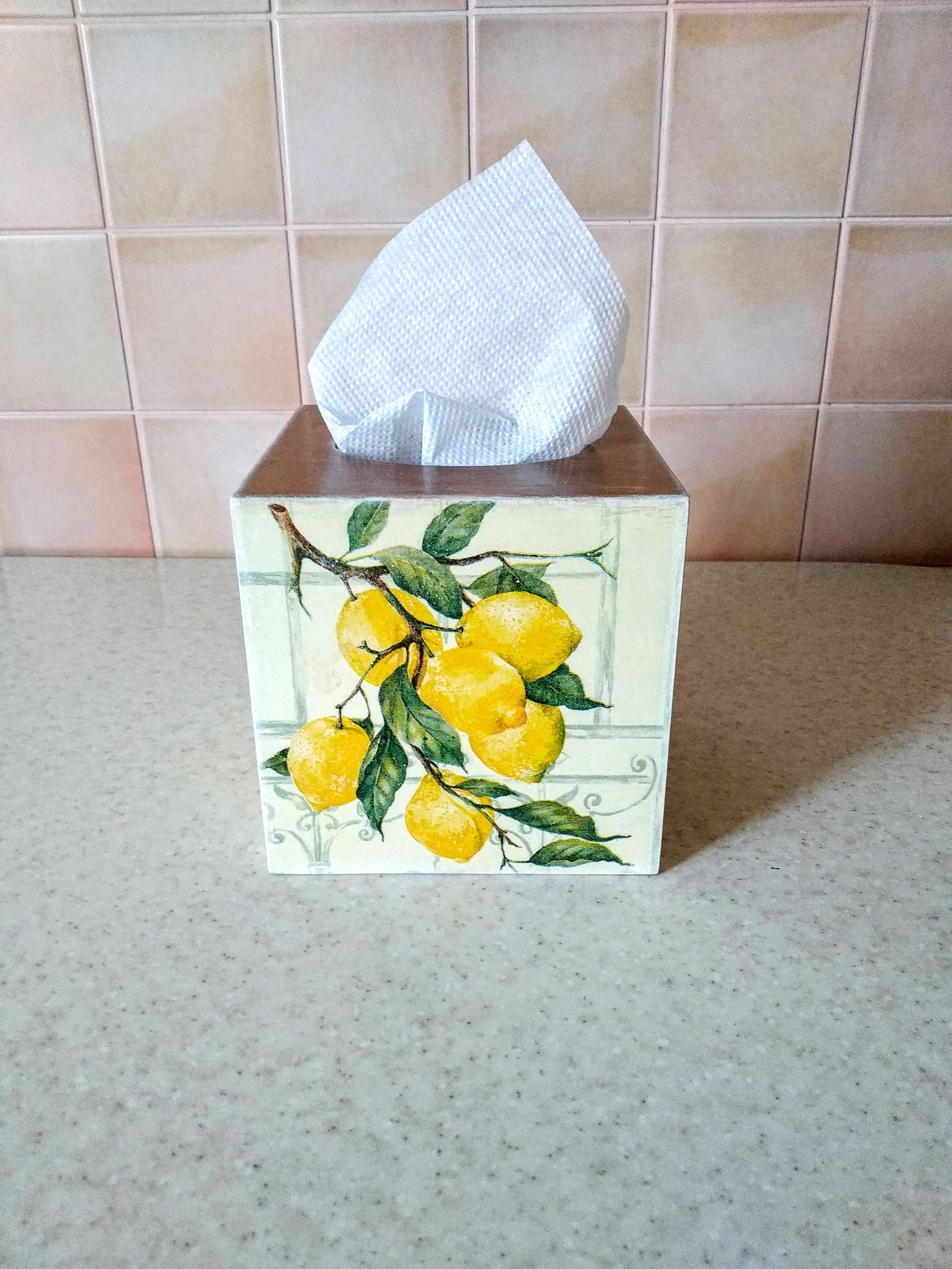 Square Wooden Tissue Box Cover for Kitchen With Lemon ,tissue Box ...