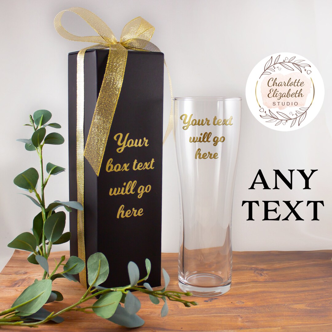 Personalised PINT Glass Tall Beer Glass in GOLD - Any Text - Milestone ...