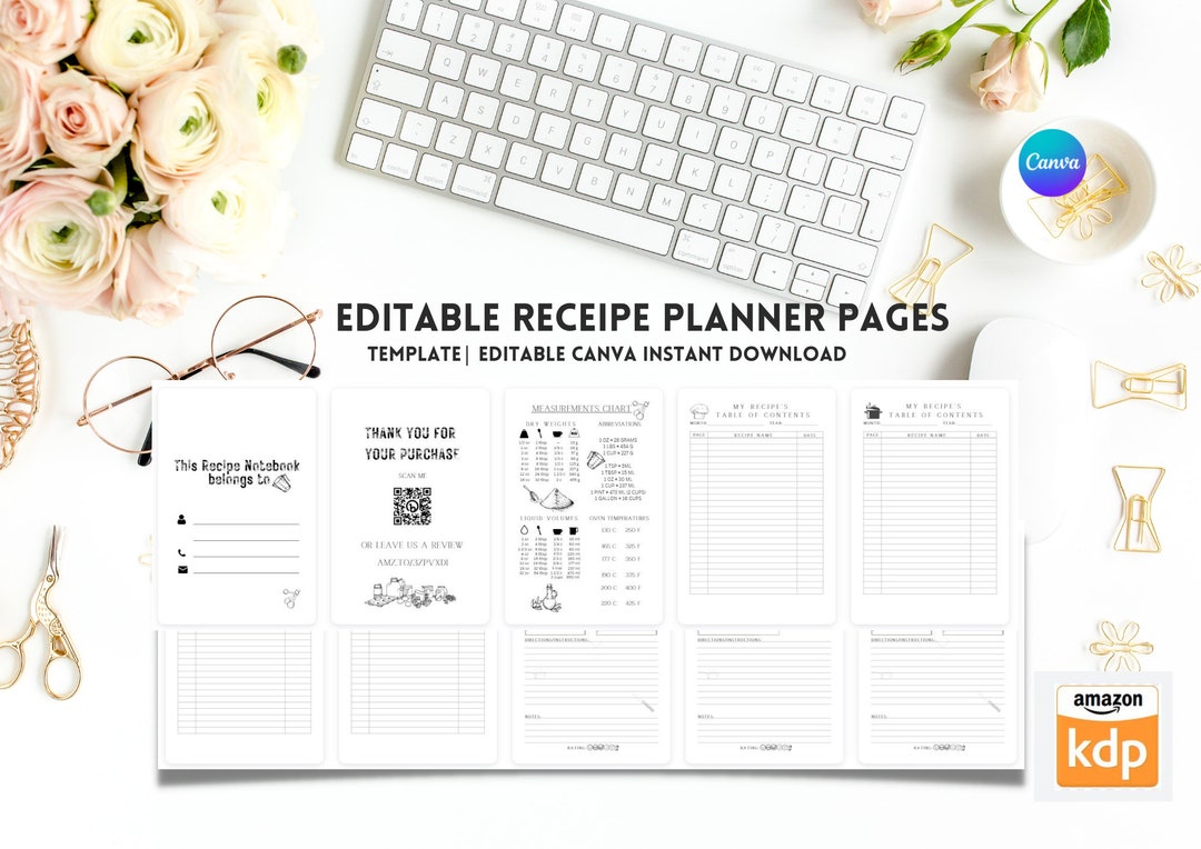 Canva Recipe Planner Template 6x9 Format - Etsy