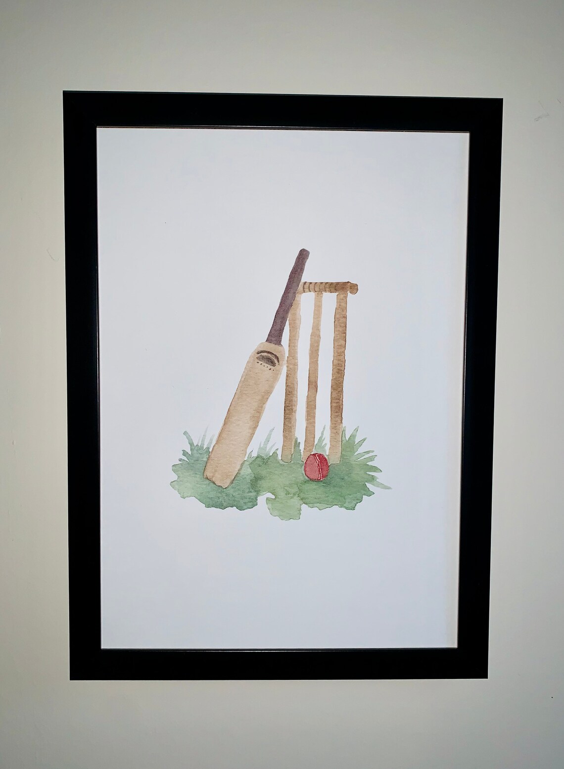 Unique 'cricket Bat Ball and Stumps' Watercolour - Etsy