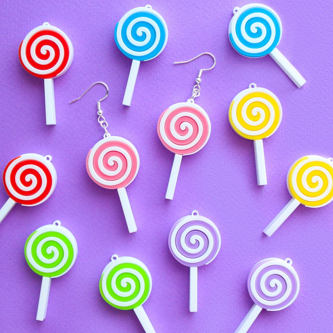 Lollipop Swirl Earrings Acrylic Sweets - Etsy