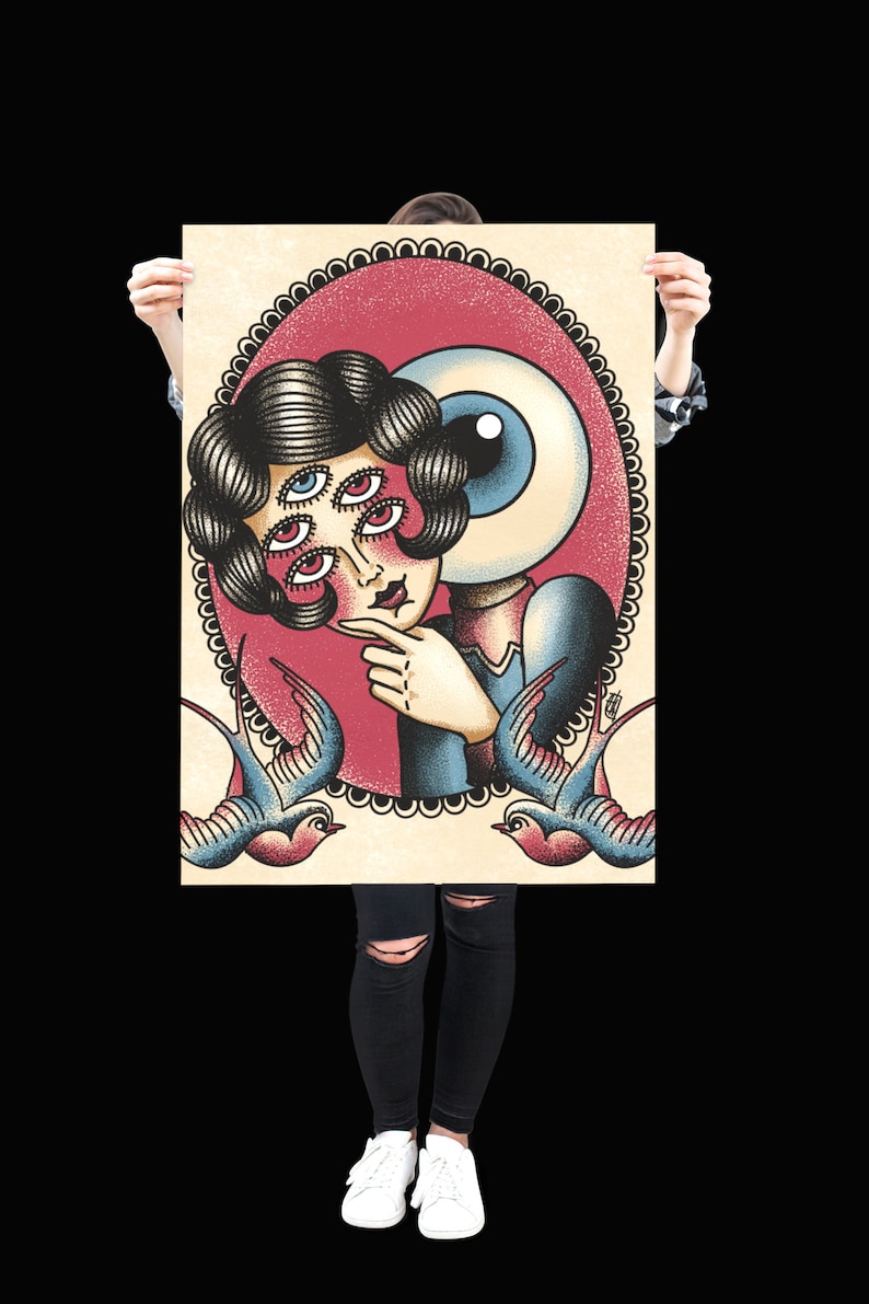 Tattoo Lady | Original Handmade Digital Artwork on Matte Vertical ...