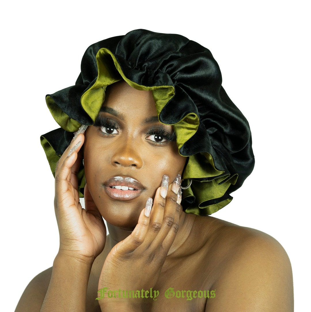 OLIVE GREEN Reversible Frilly Silk Satin Reversible Double-layered ...