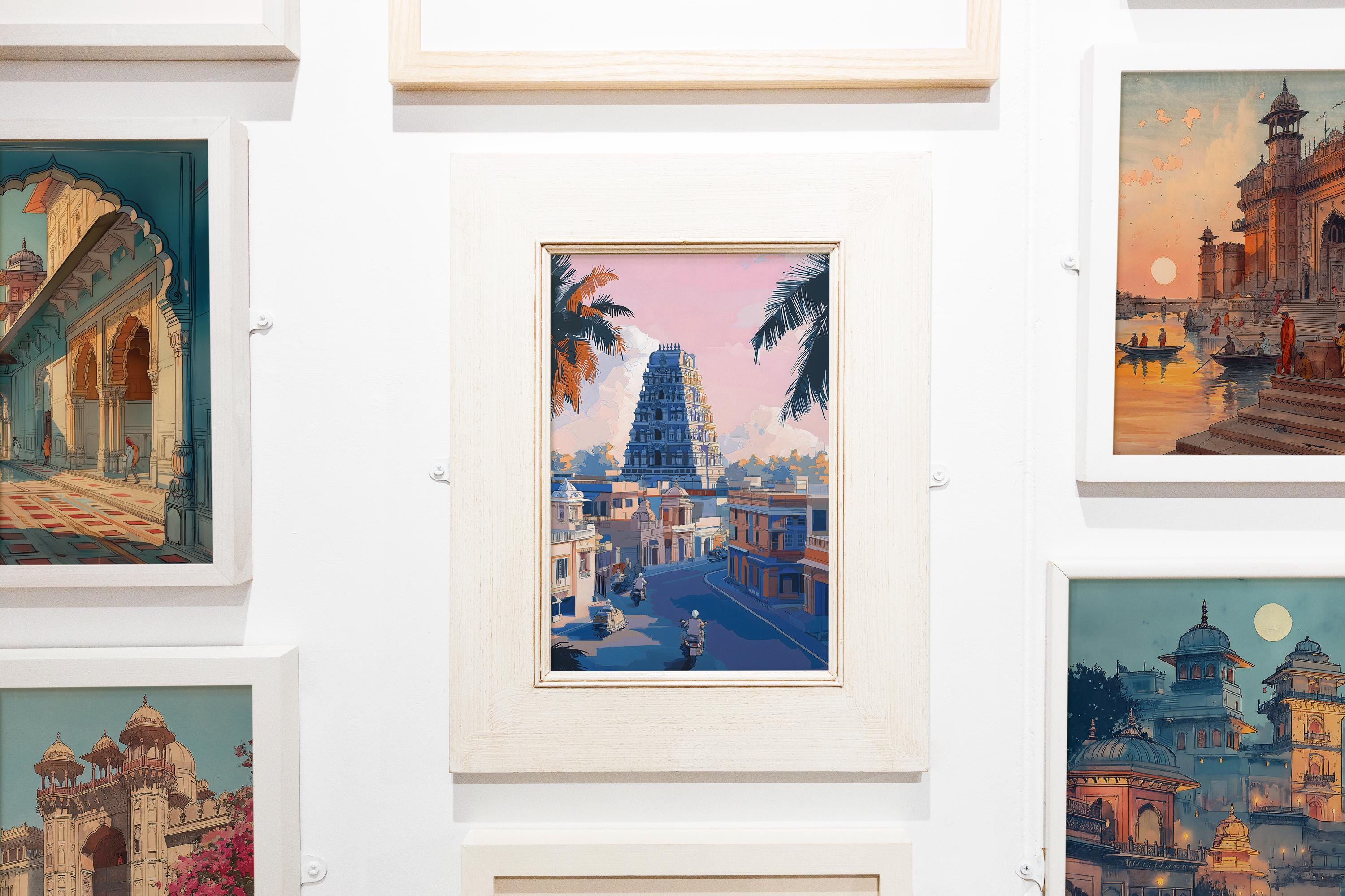 Printable Blue South Indian Temple, Devsthanam Kovil Wall Decor Poster ...