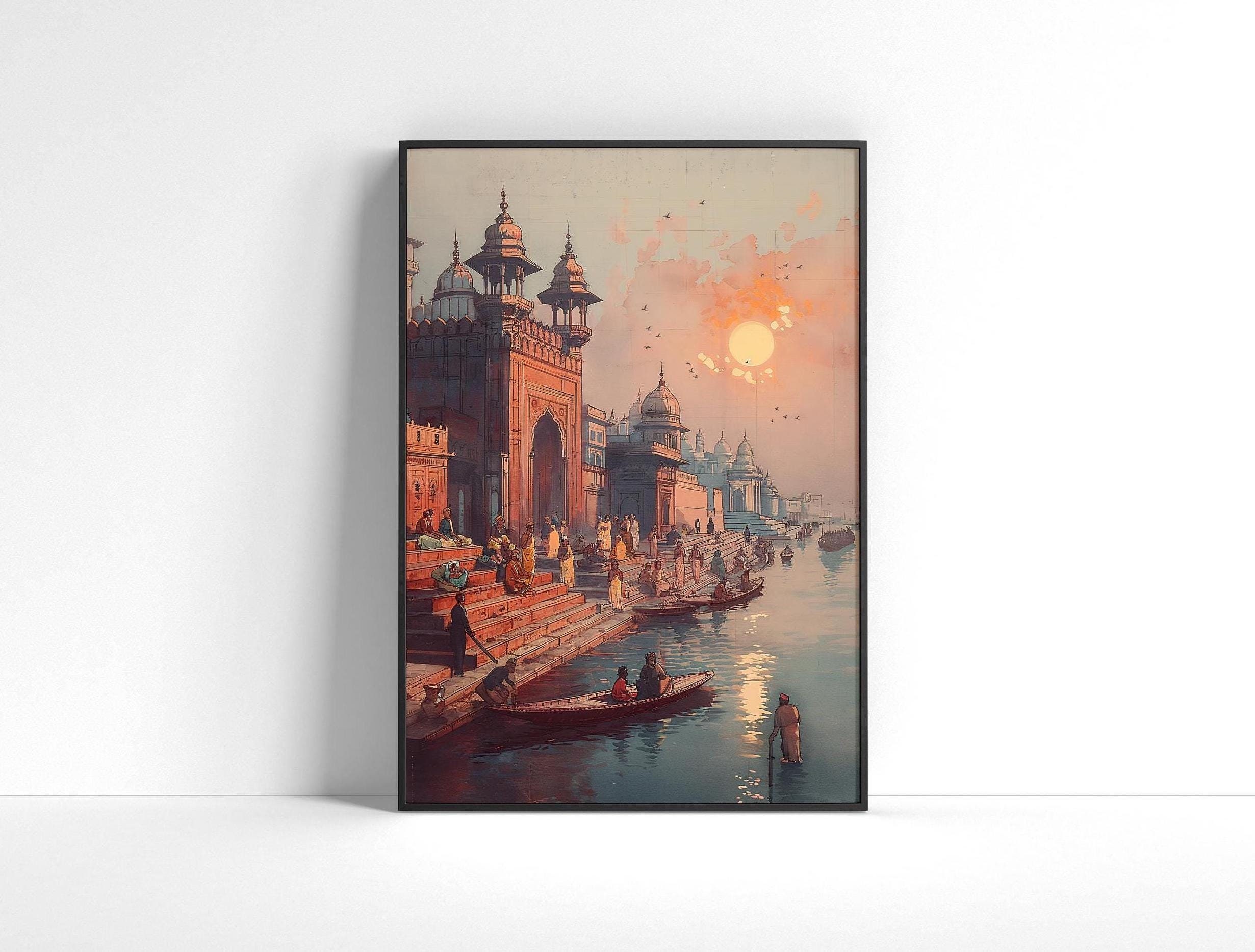 Vintage India Digital Printable Poster | Banaras Varanasi Hindu Ganges ...