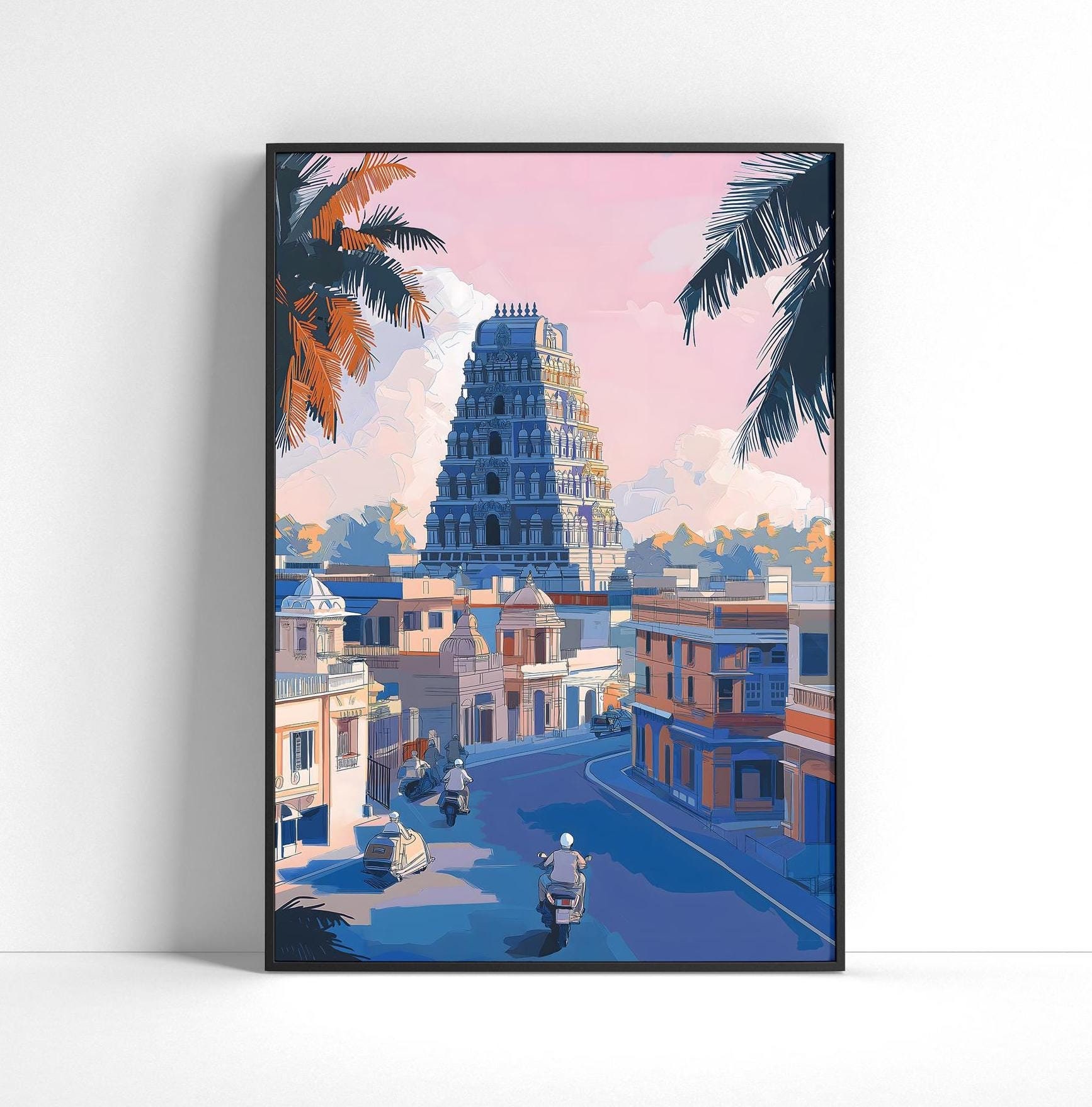 Printable Blue South Indian Temple, Devsthanam Kovil Wall Decor Poster ...