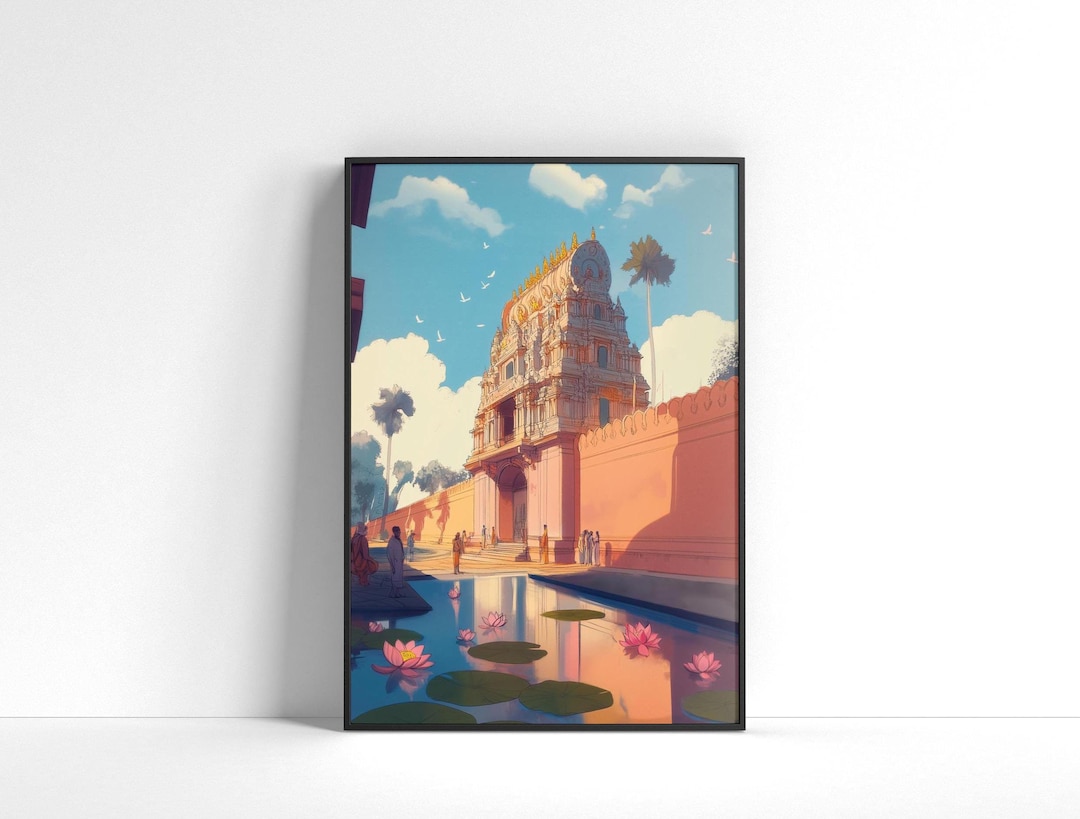 South Indian Temple | Blue Wall Decor Poster | Inspired Watercolor ...