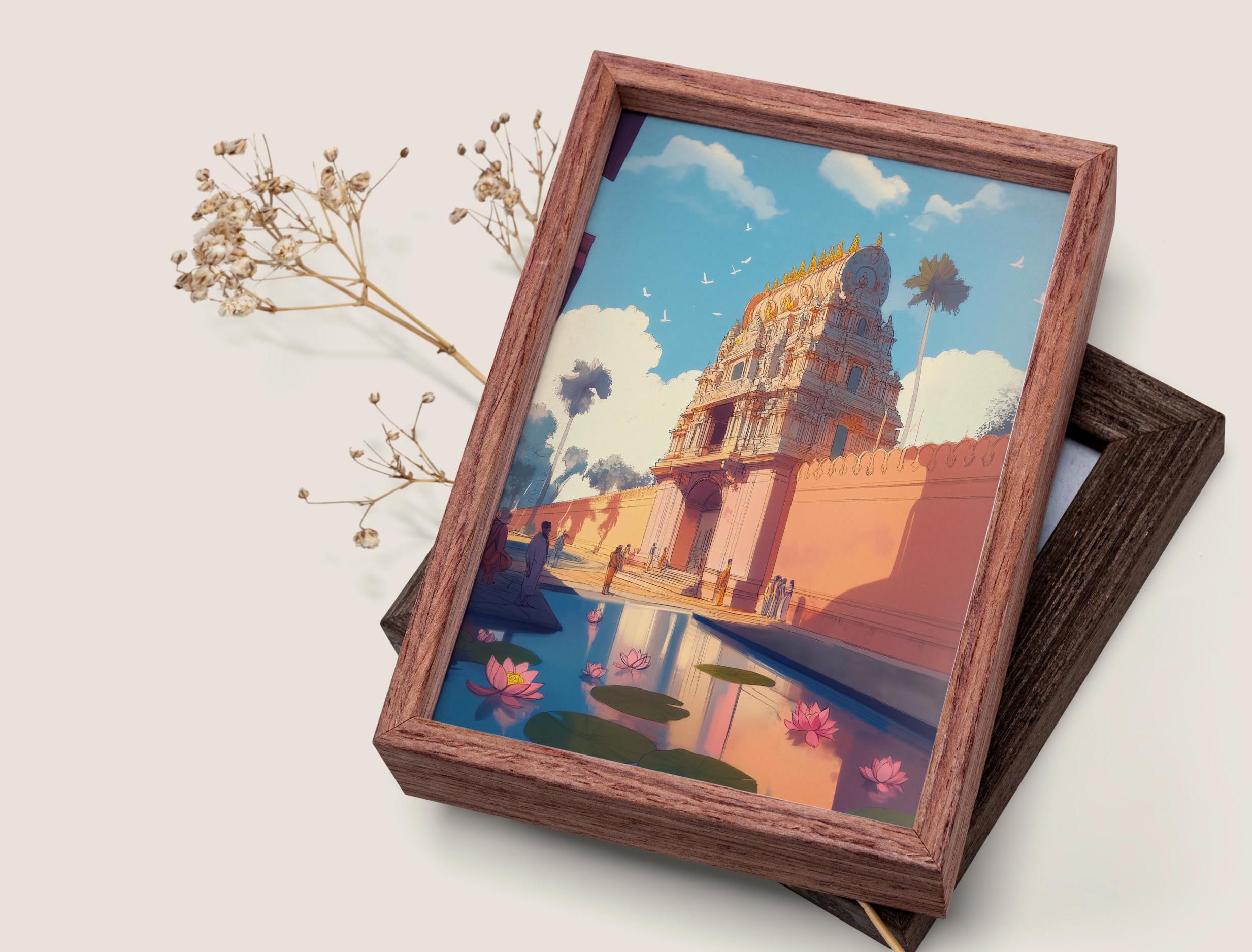 South Indian Temple | Blue Wall Decor Poster | Inspired Watercolor ...