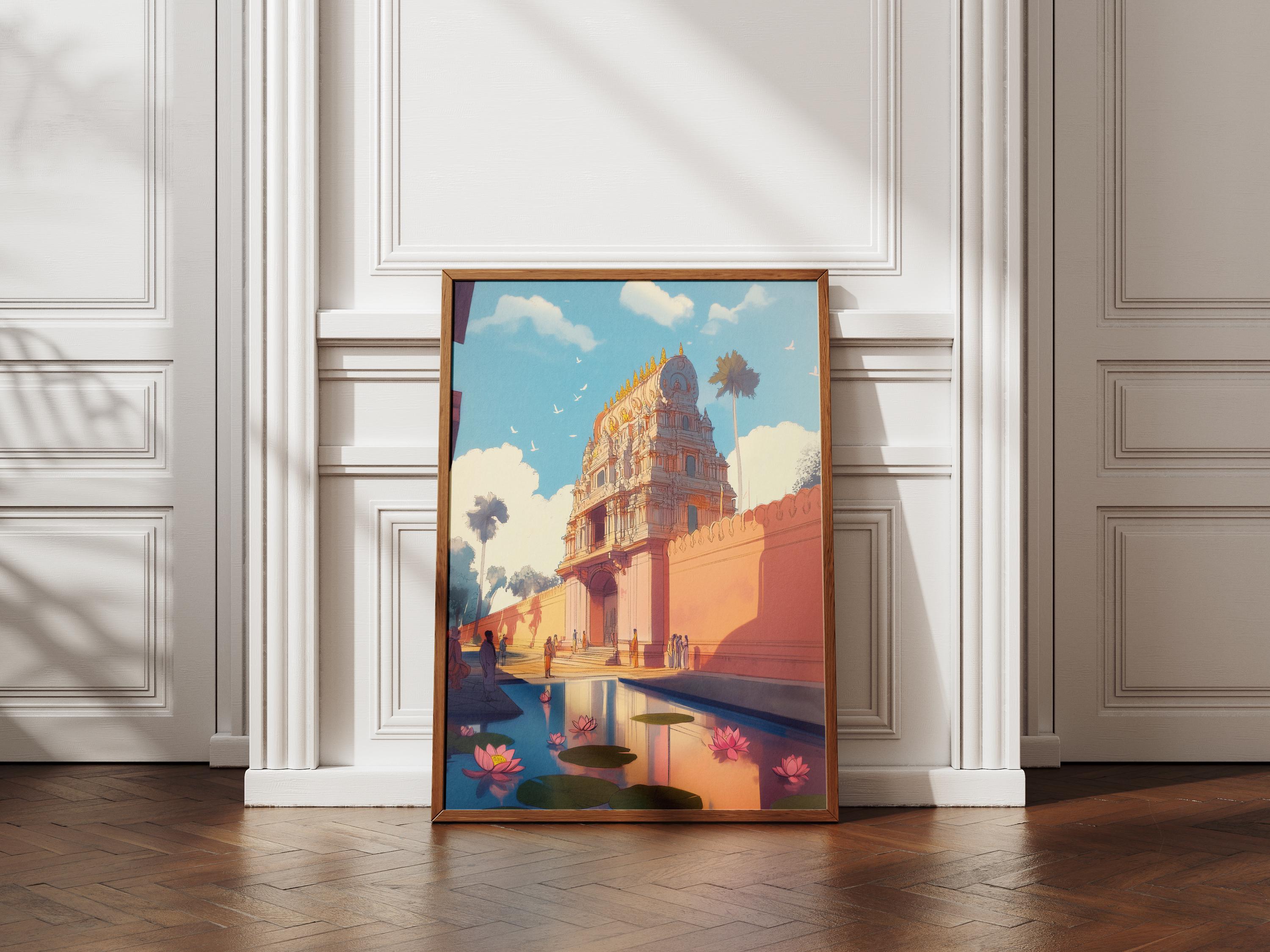 South Indian Temple | Blue Wall Decor Poster | Inspired Watercolor ...