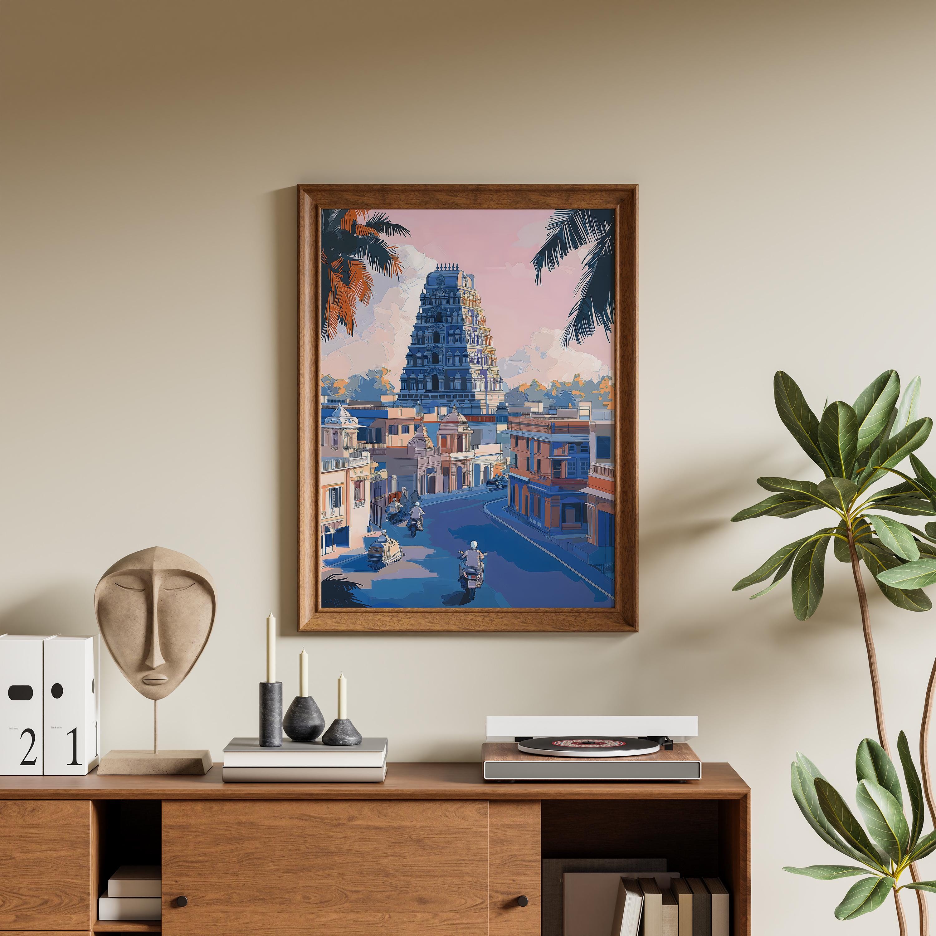 Printable Blue South Indian Temple, Devsthanam Kovil Wall Decor Poster ...