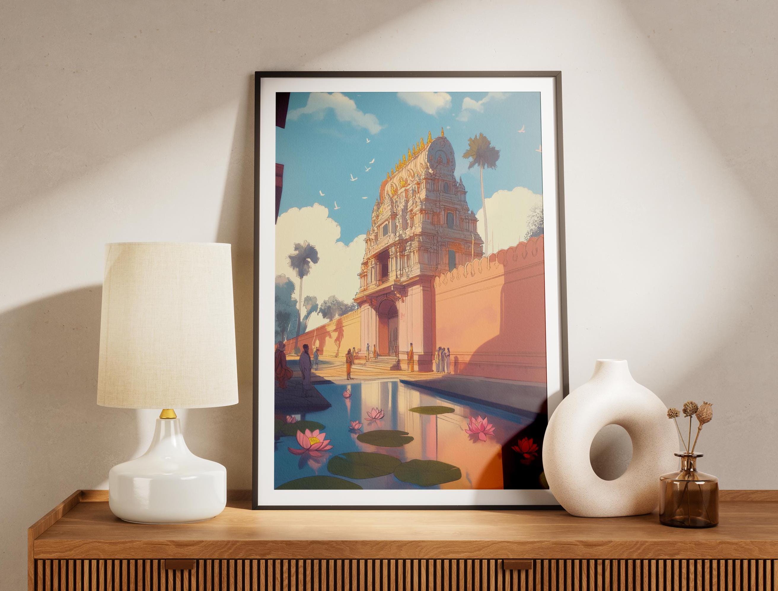 South Indian Temple | Blue Wall Decor Poster | Inspired Watercolor ...