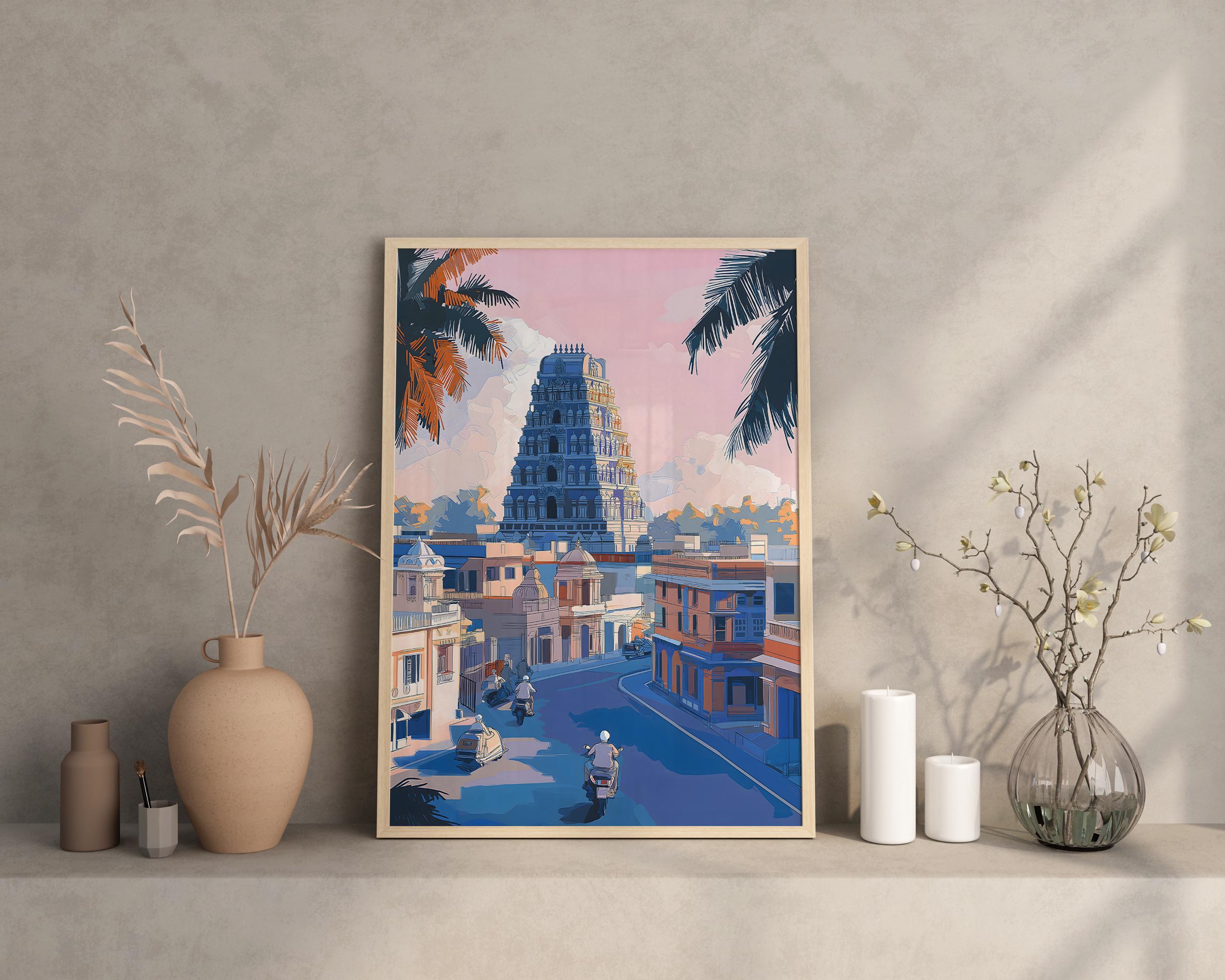 Printable Blue South Indian Temple, Devsthanam Kovil Wall Decor Poster ...