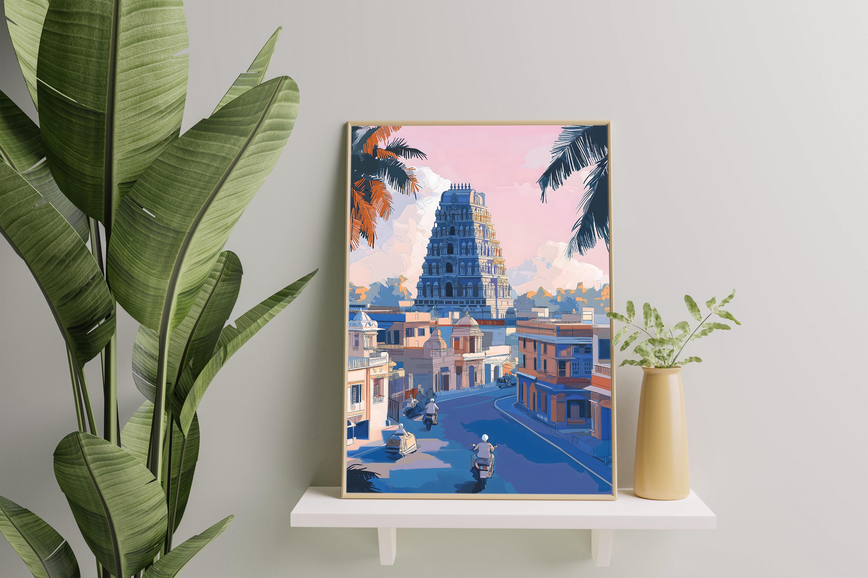 Printable Blue South Indian Temple, Devsthanam Kovil Wall Decor Poster ...