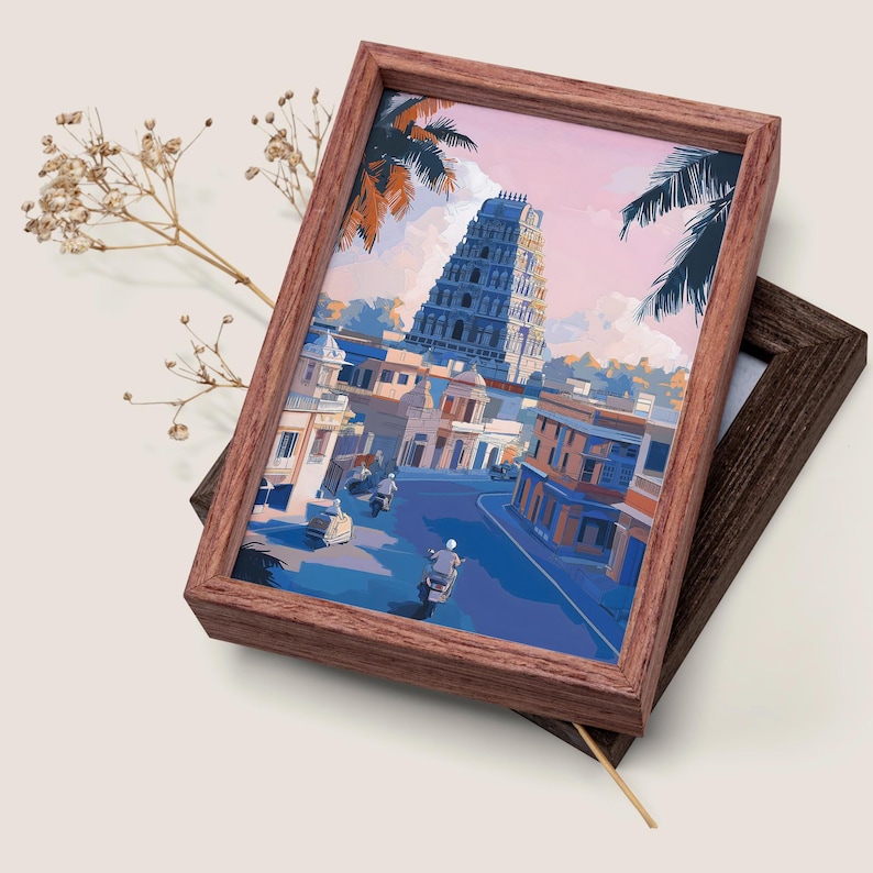 Printable Blue South Indian Temple, Devsthanam Kovil Wall Decor Poster ...