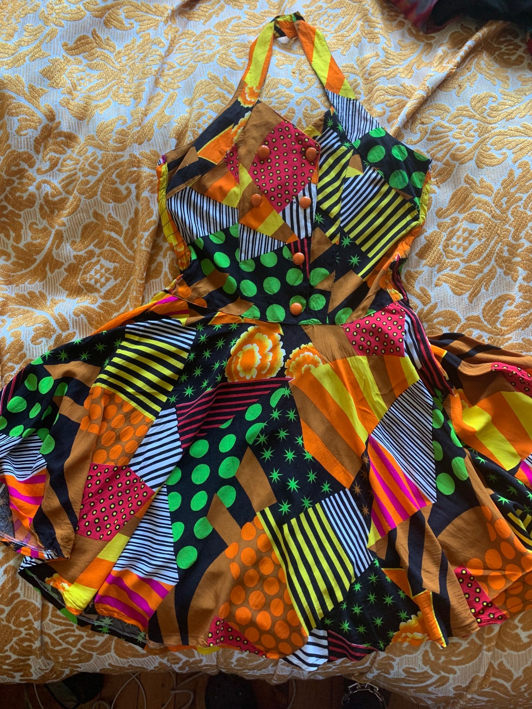 80s Halter Dress With Swing Skirt and Psychedelic Pop Art Print - Etsy