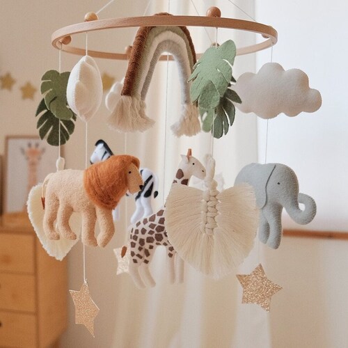 Baby Mobile Neutral Animals Africa Nursery Mobile Felt Africa - Etsy