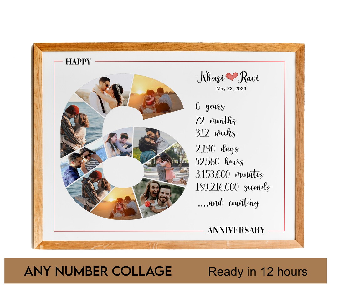 6th Year Anniversary Photo Collage Number Collage Number - Etsy