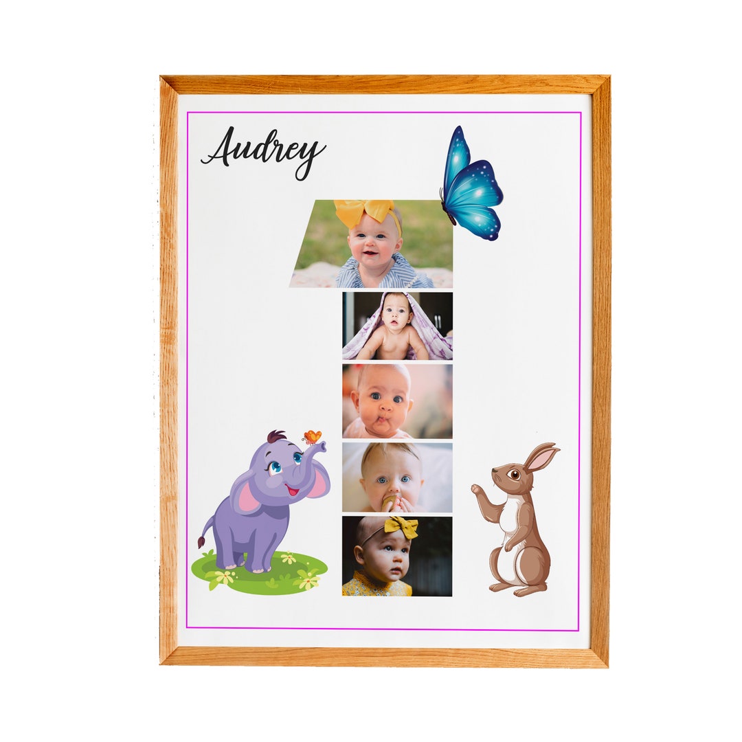 Number 1 Photo Collage, 1st Birthday Photo Poster, New Born Gift, One ...