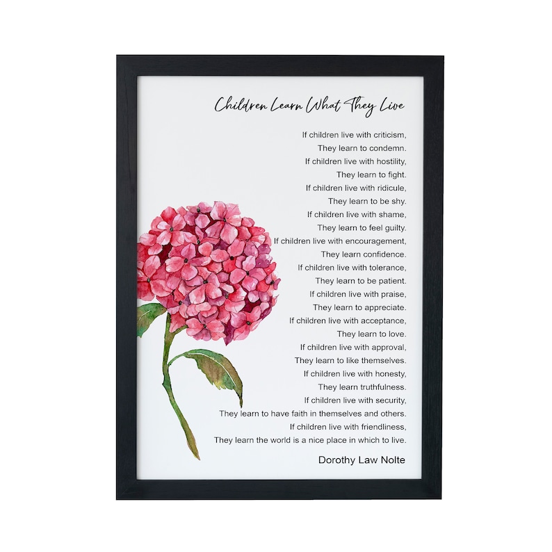 Children Learn What They Live Poem, Dorothy Law Nolte, Wall Art Poster ...