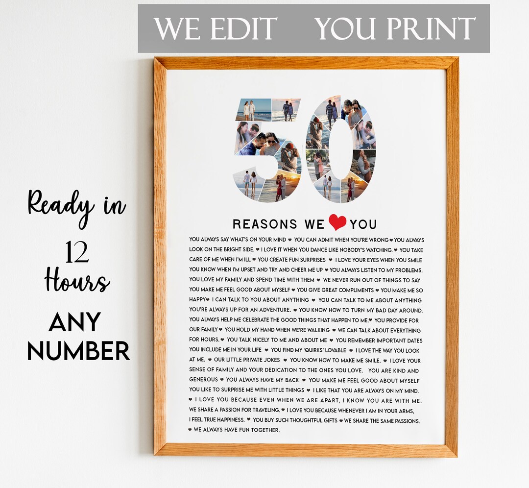 50 Reasons We Love You Print, 50 Things We Love About You, 50 Reasons ...