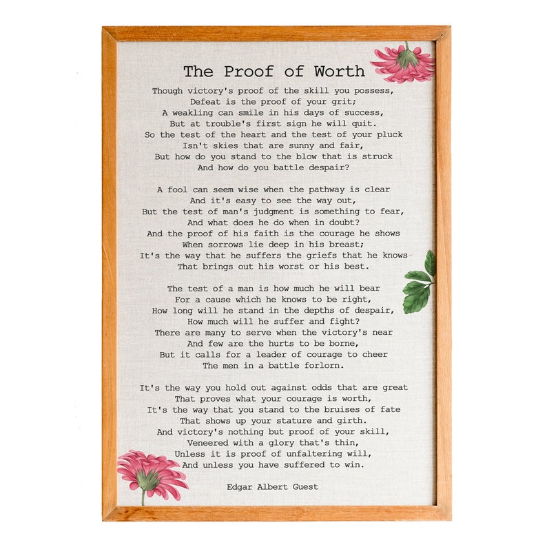 Equipment Edgar Albert Guest Poem, the Proof of Worth Poetry Wall Art ...