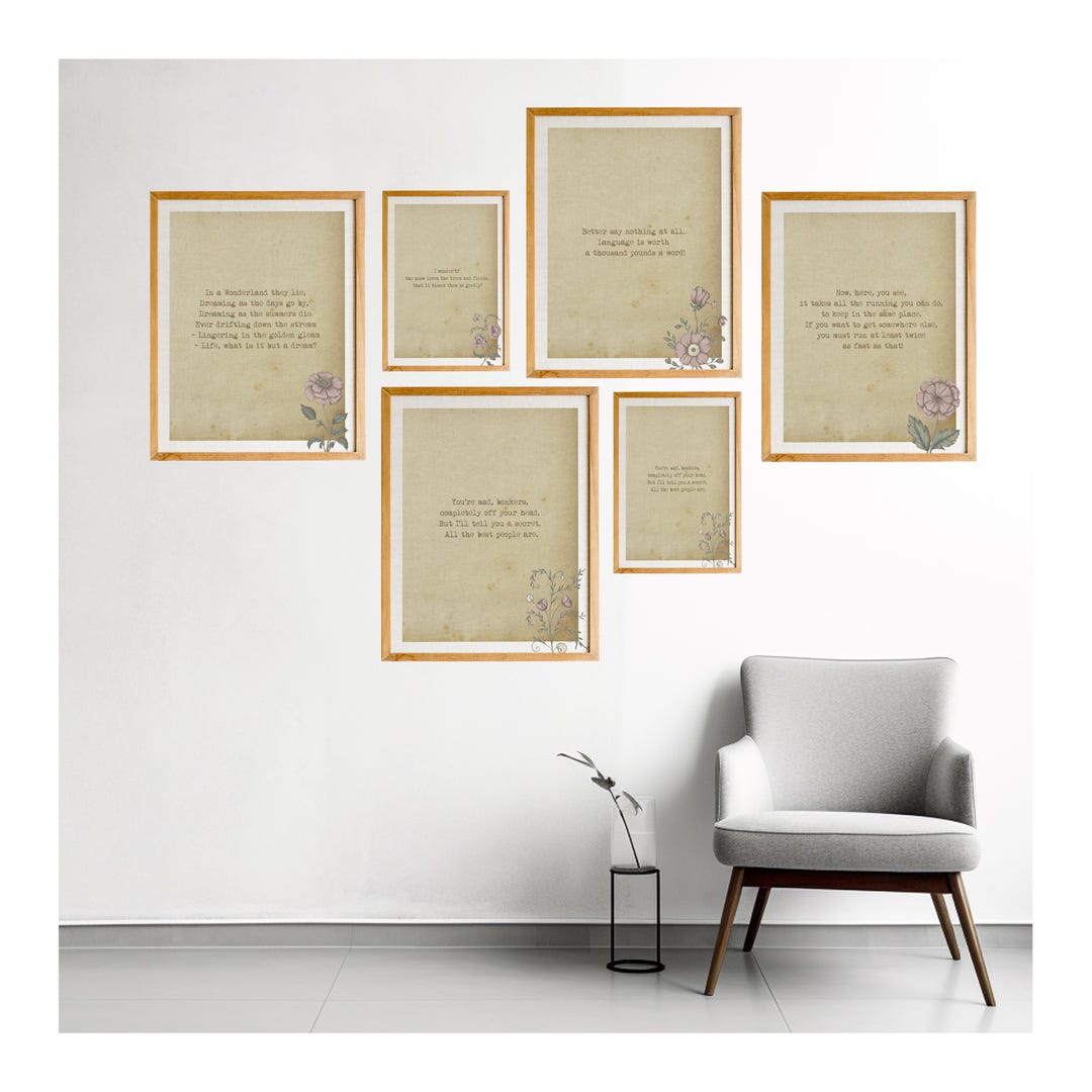 Through the Looking Glass Quote Print, Set of 6, Lewis Carroll Wall Art ...