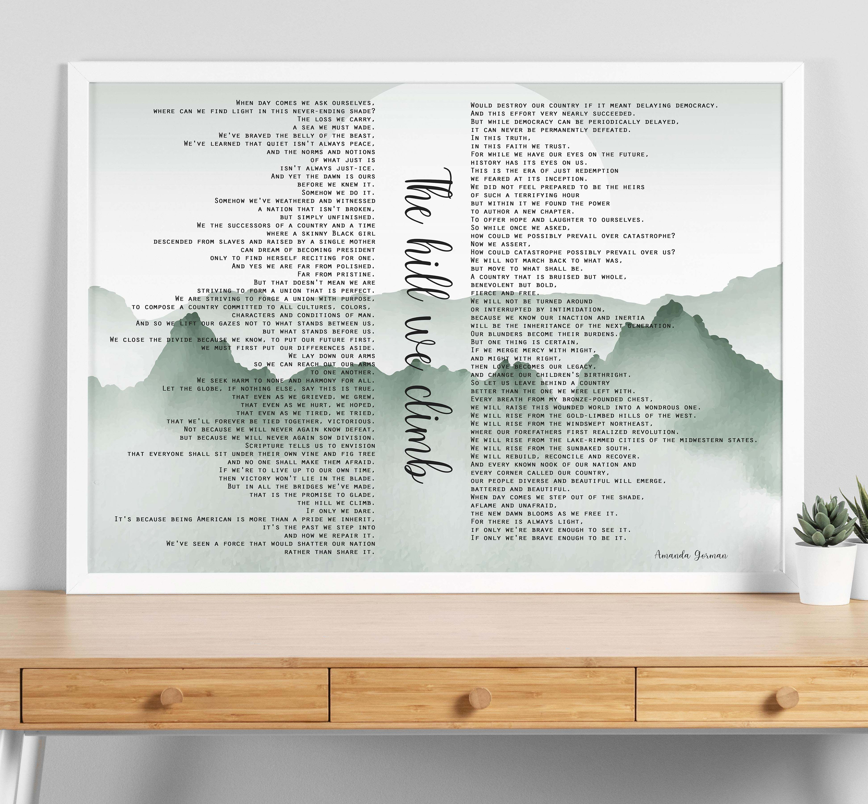Amanda Gorman Poem, the Hill We Climb Poem Print, Inauguration ...