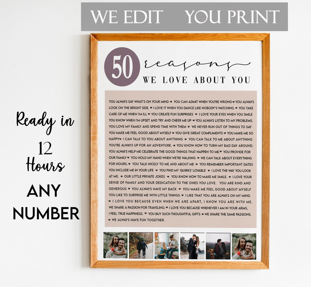 50 Reasons We Love About You Print, 50 Reasons We Love You, 50 Reasons ...