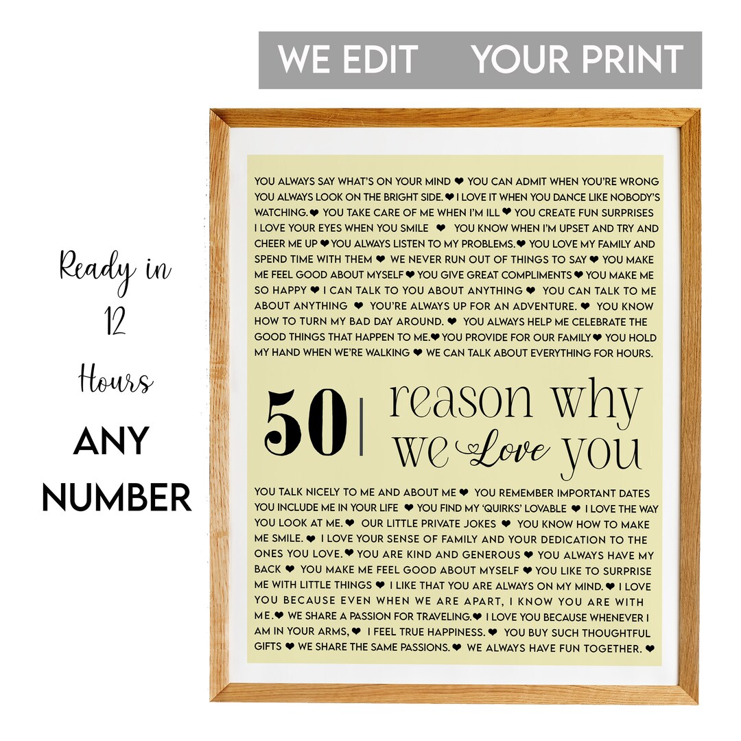 50 Reasons Why We Love You Print, 50 Reasons We Love You, 50 Things We ...