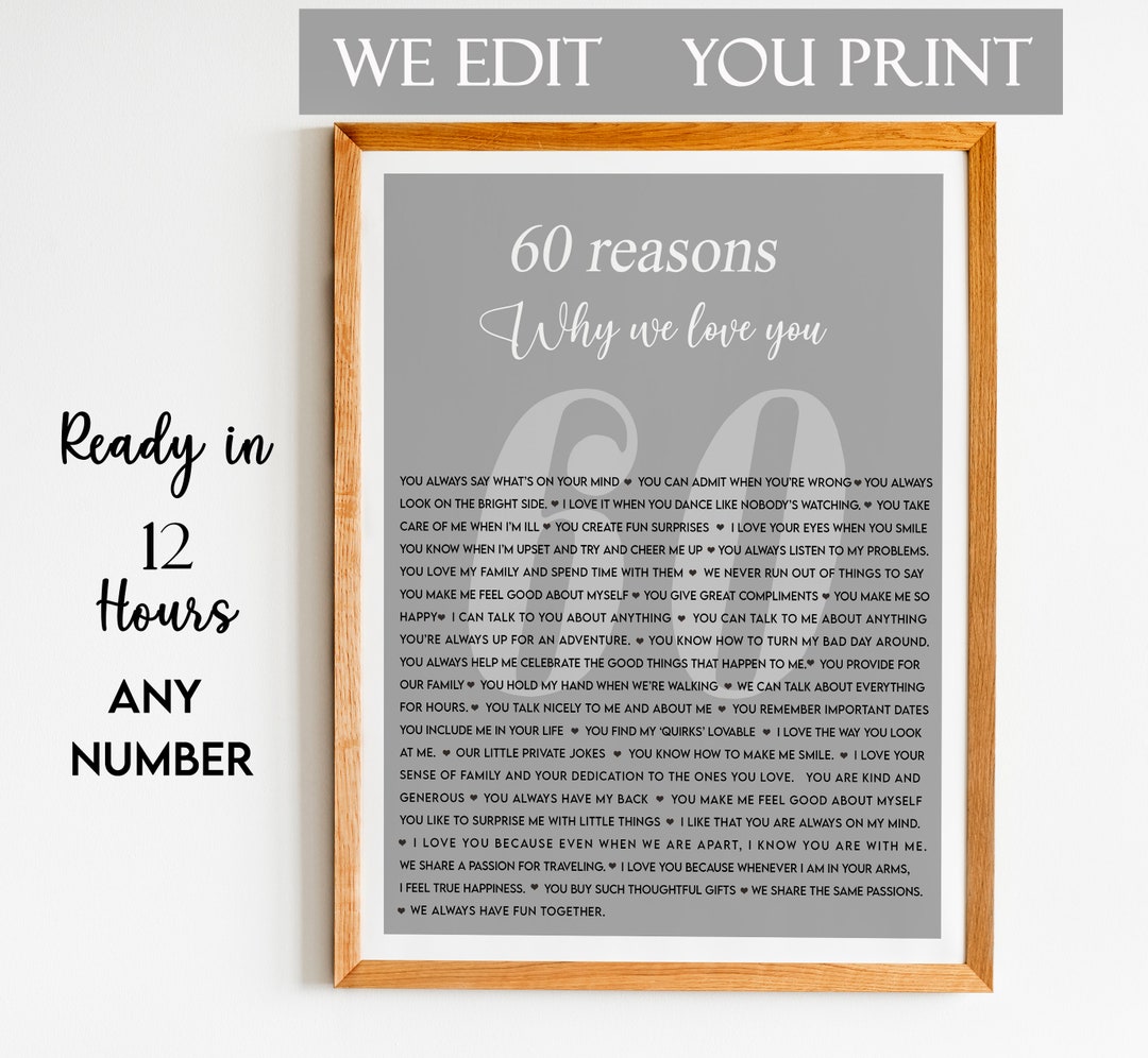 60 Reasons Why We Love You Print, 60 Reasons We Love You, 60 Things We ...