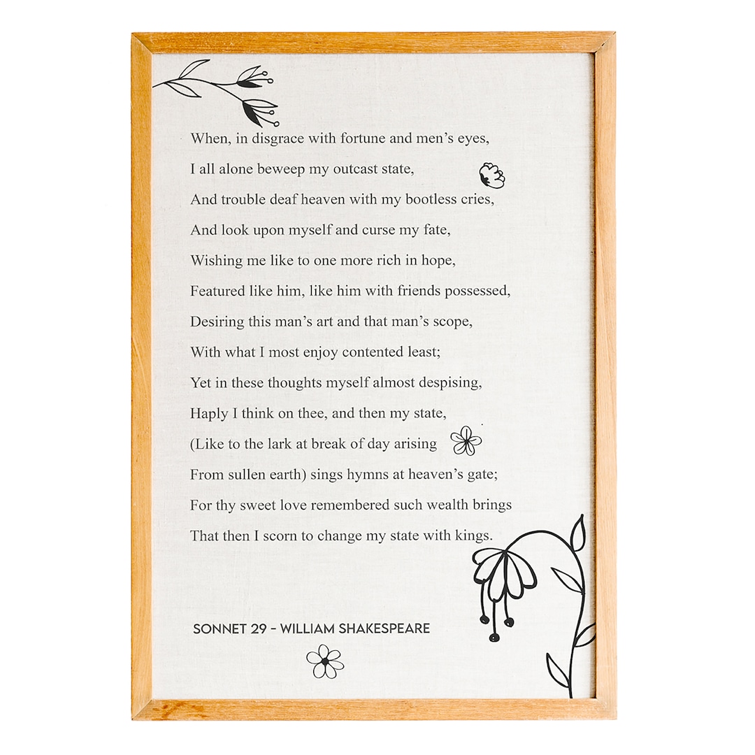 Sonnet 29 Shakespeare Wall Art, Love Poetry Art for Bedroom Decor ...