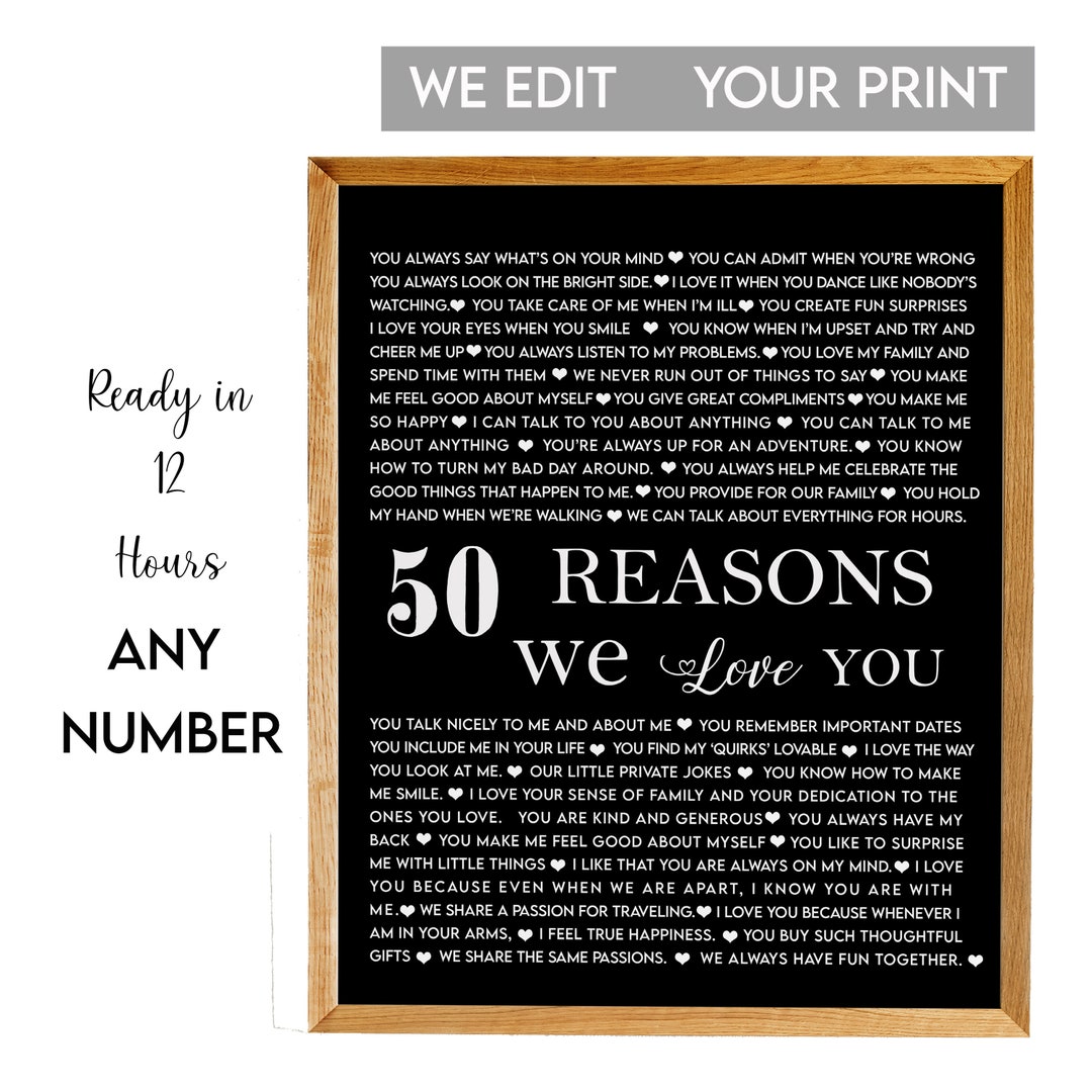 50 REASONS I Love You 50 THINGS I Love About You Boyfriend's 50th ...