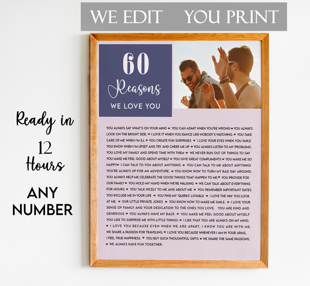 60 Reasons We Love You Print, 60 Things We Love About You, 60 Reasons ...
