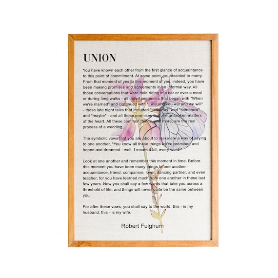 Union by Robert Fulghum Wedding Poem Wall Art Anniversary - Etsy