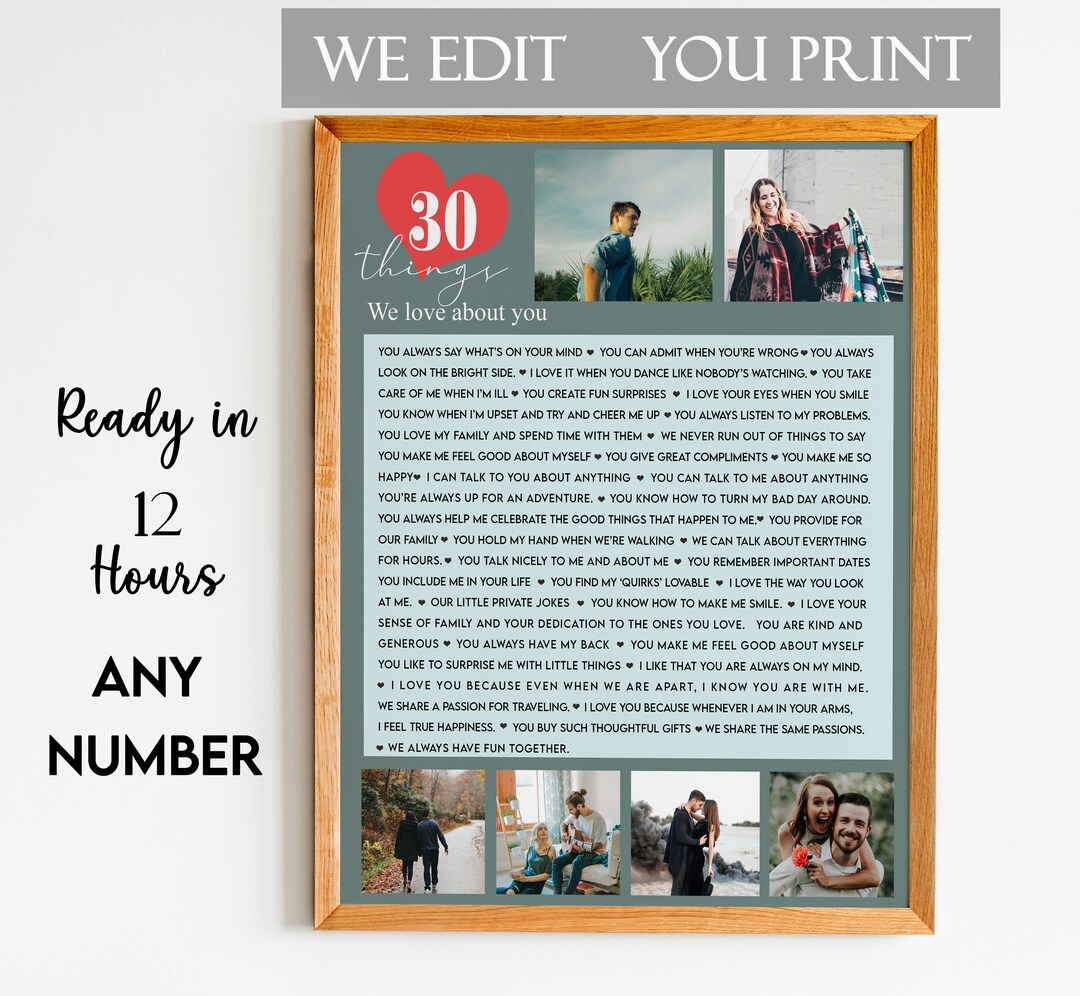 30 Things We Love About You , Photo Collage, 30th Birthday Gift ...
