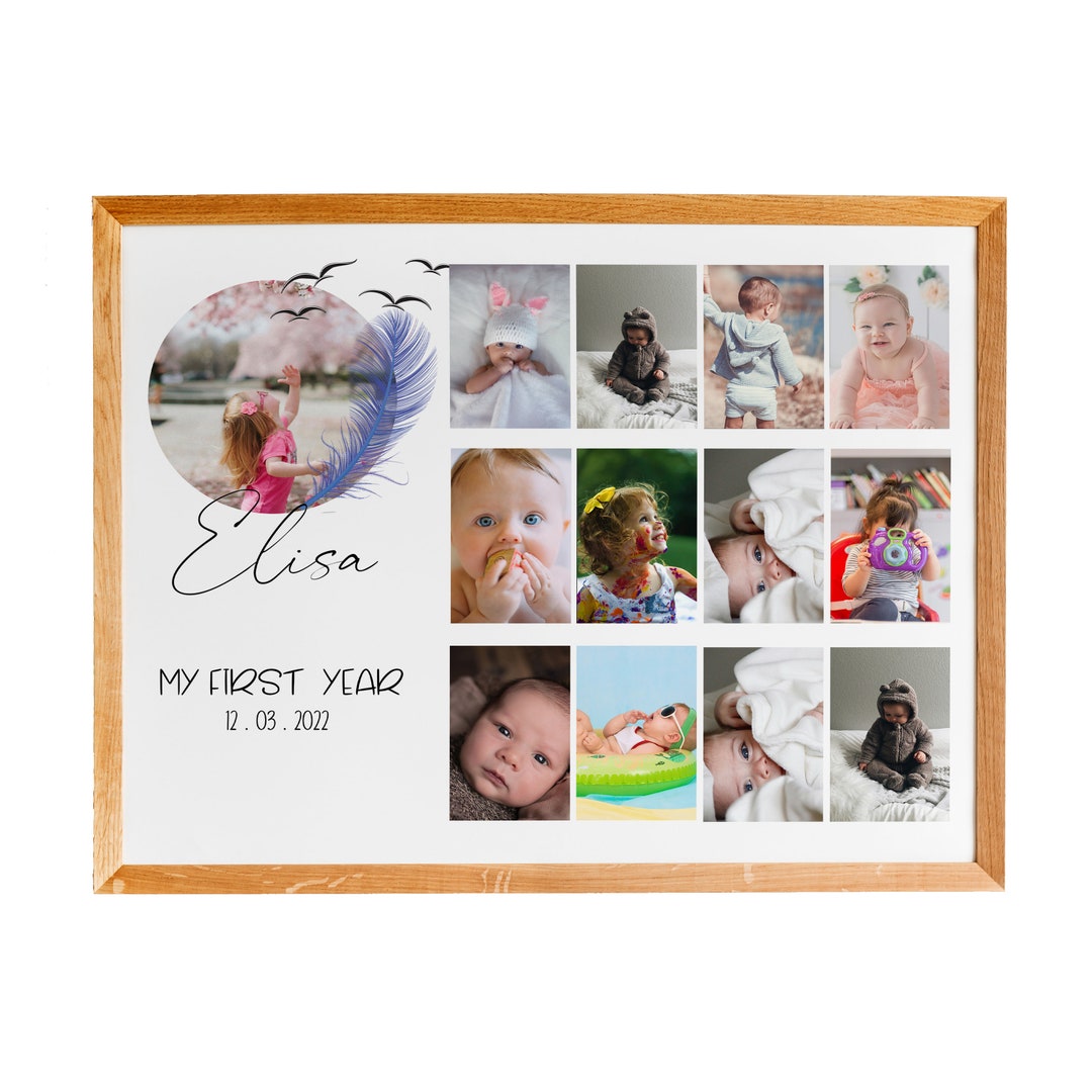 12 Month Photo Collage, 1st Birthday Poster, New Born Photo Collage ...