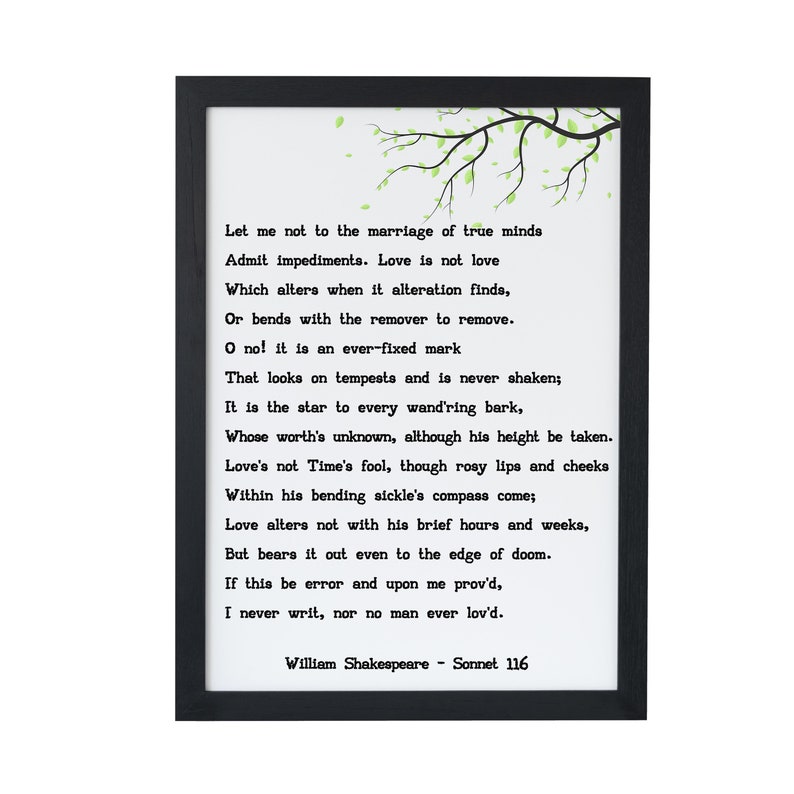 Sonnet 116 Shakespeare Love Poem Quote Print Marriage of True - Etsy