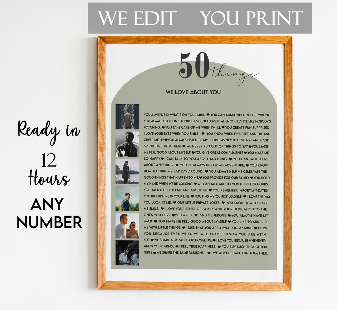 50 Things We Love About You Print, 50 Reasons We Love You, 50 Reasons ...