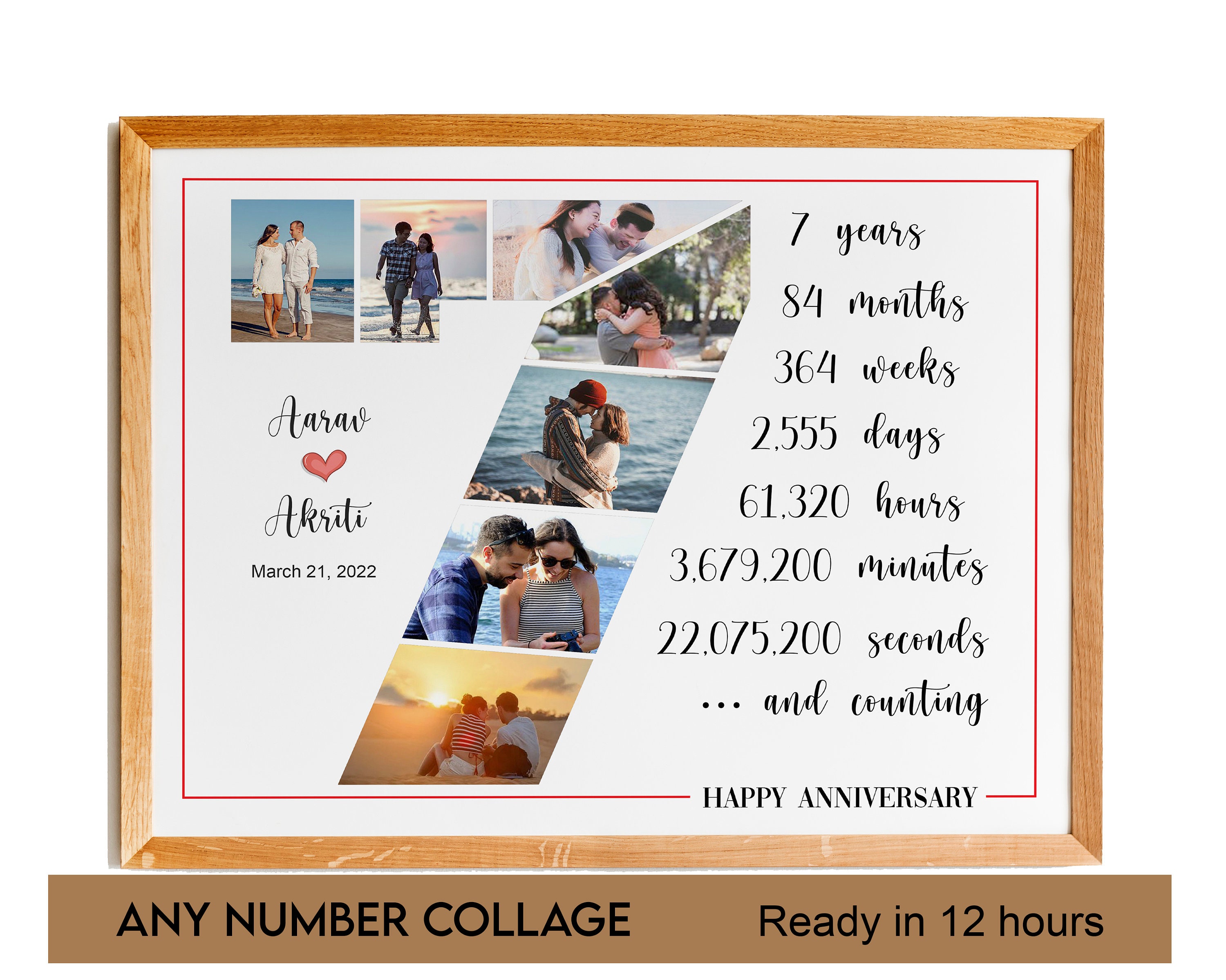 7th Year Anniversary Photo Collage Number Collage Number - Etsy