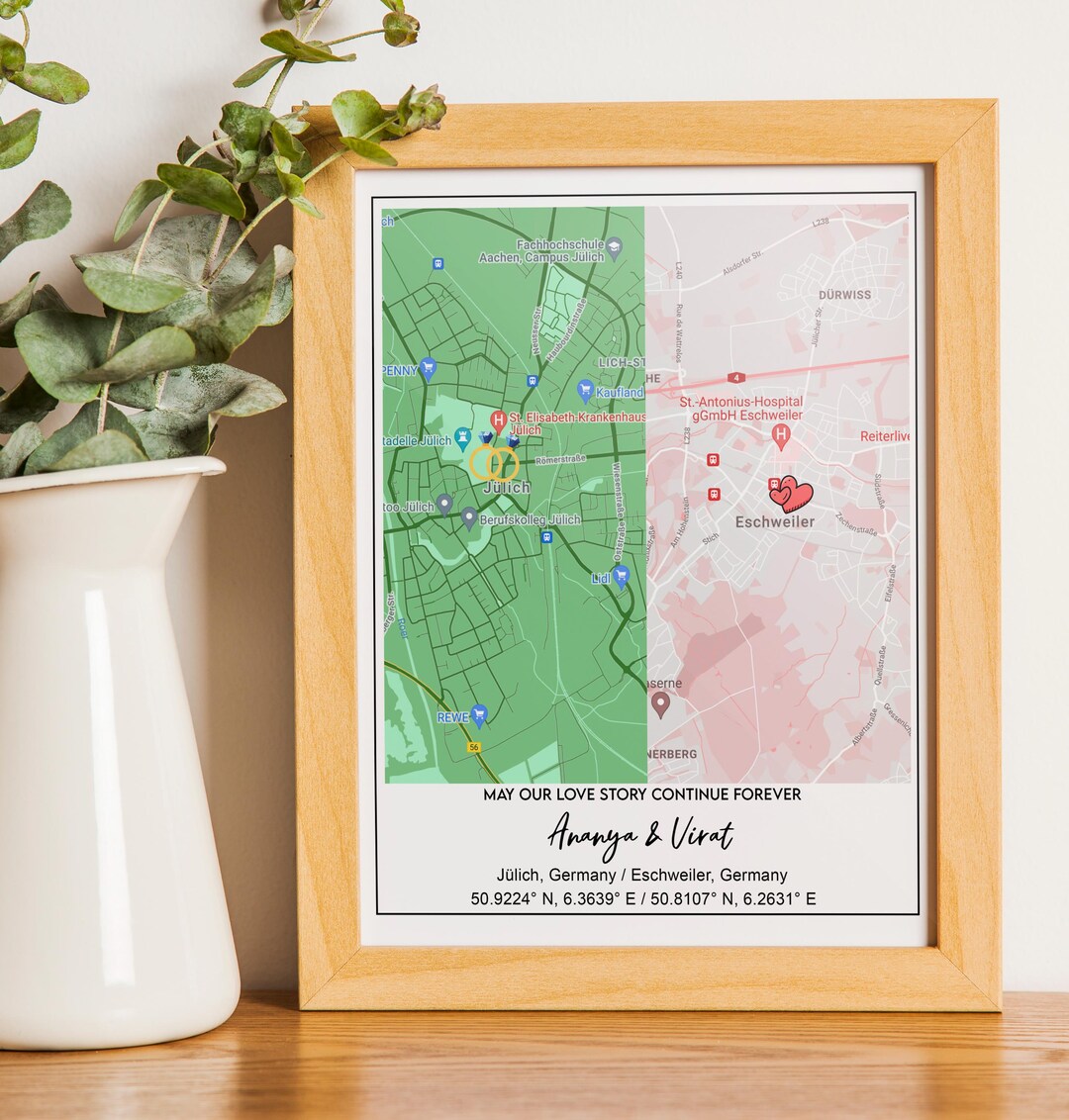 Long Distance ,two Countries Map, 2 Cities Map, 2 Location, Valentines ...