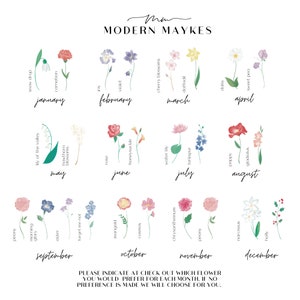 Colored Birth Flower Bouquet Custom Line Art Drawing With 1-5 Birth ...