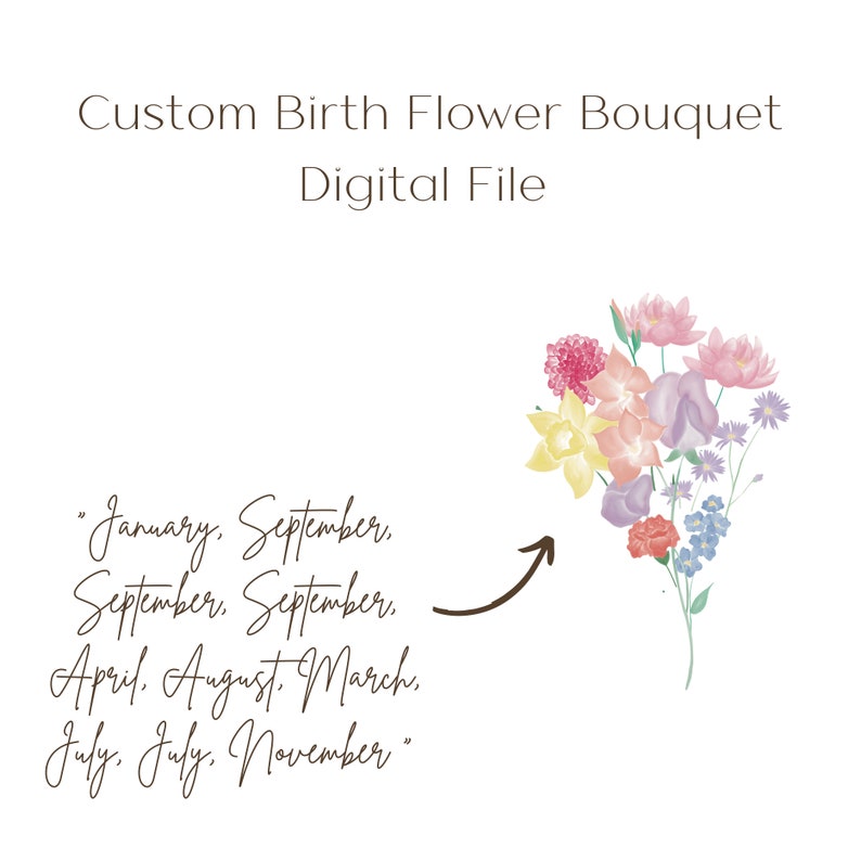 Colored Birth Flower Bouquet Custom Line Art Drawing With - Etsy