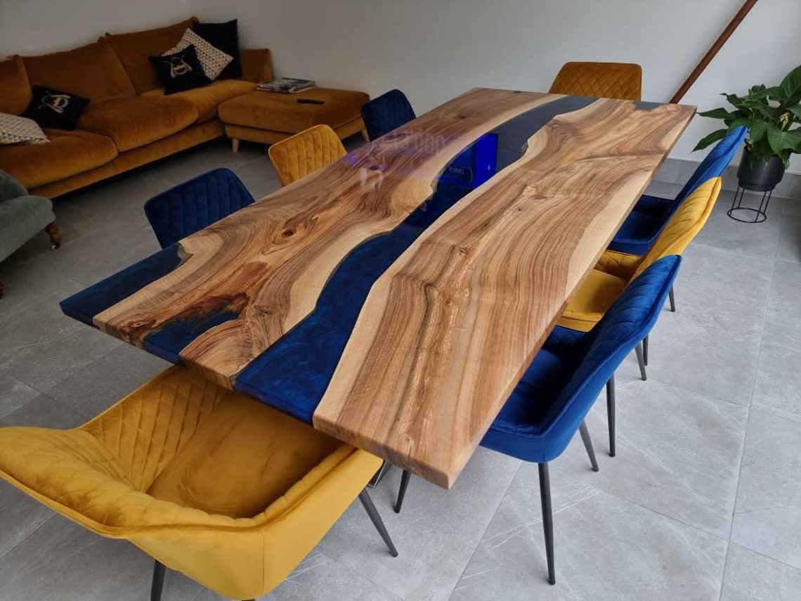 Live Edge Bespoke Resin Dining Table Made of Walnut and Oak. - Etsy